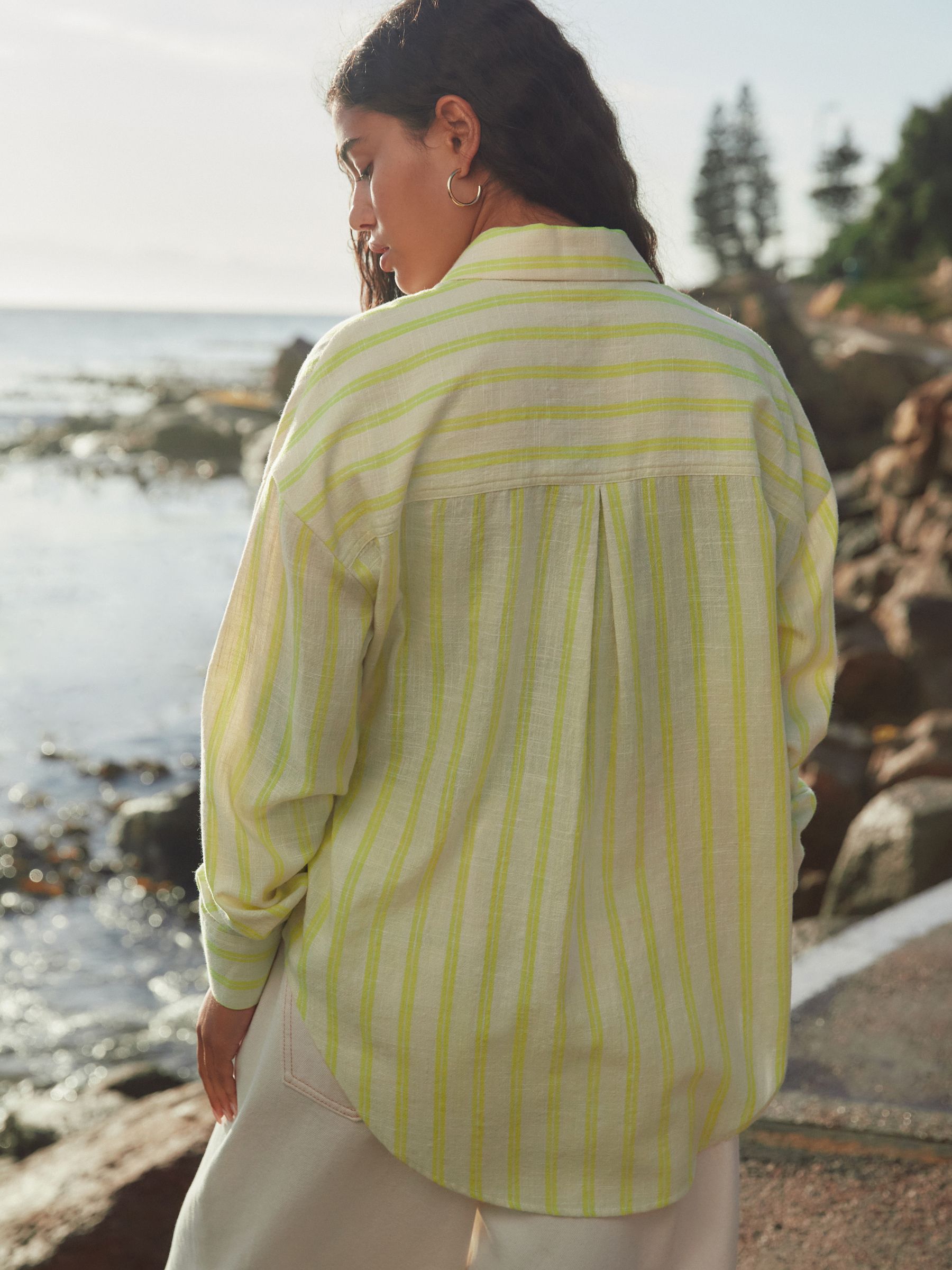 Buy Neutral/Yellow Stripe Long Sleeve Shirt With Linen from Next Australia