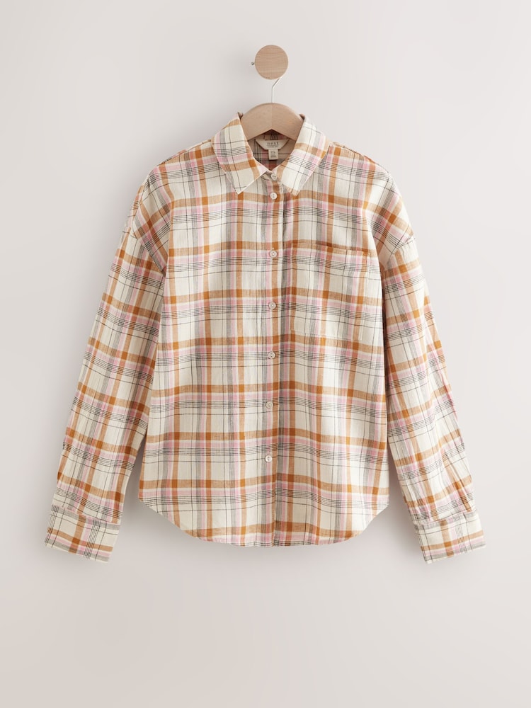 Buy Pink/Yellow Check Long Sleeve Shirt With Linen from Next Australia