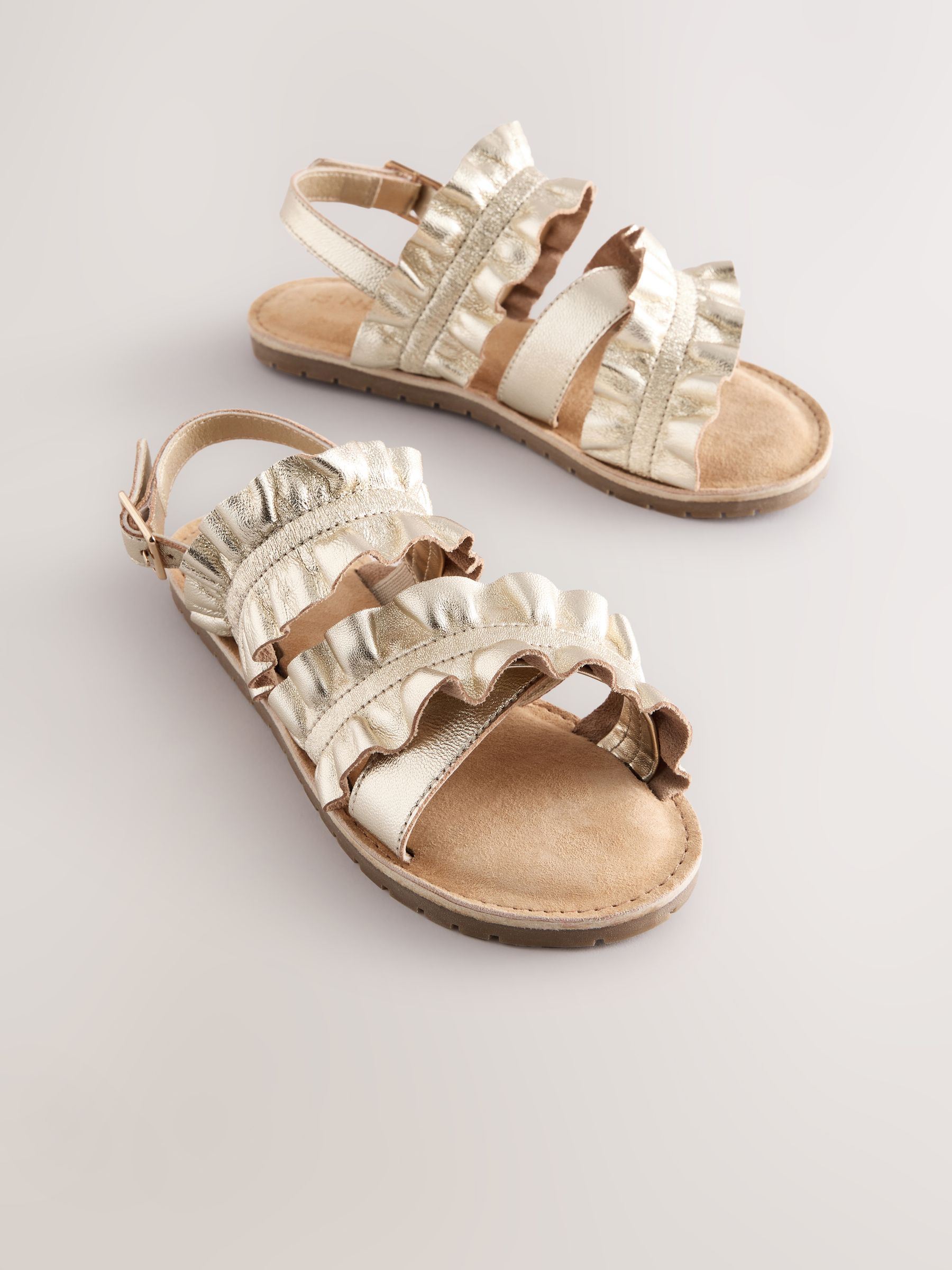 Buy Gold Leather Ruffle Sandals from the Next UK online shop