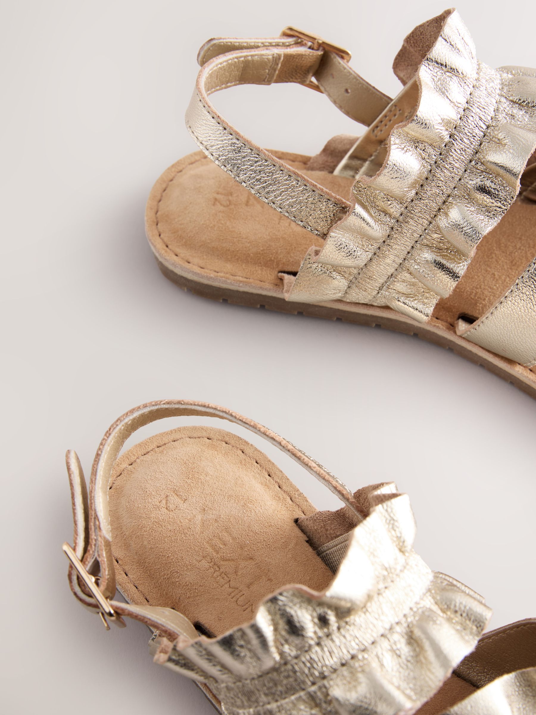 Buy Gold Leather Ruffle Sandals from the Next UK online shop