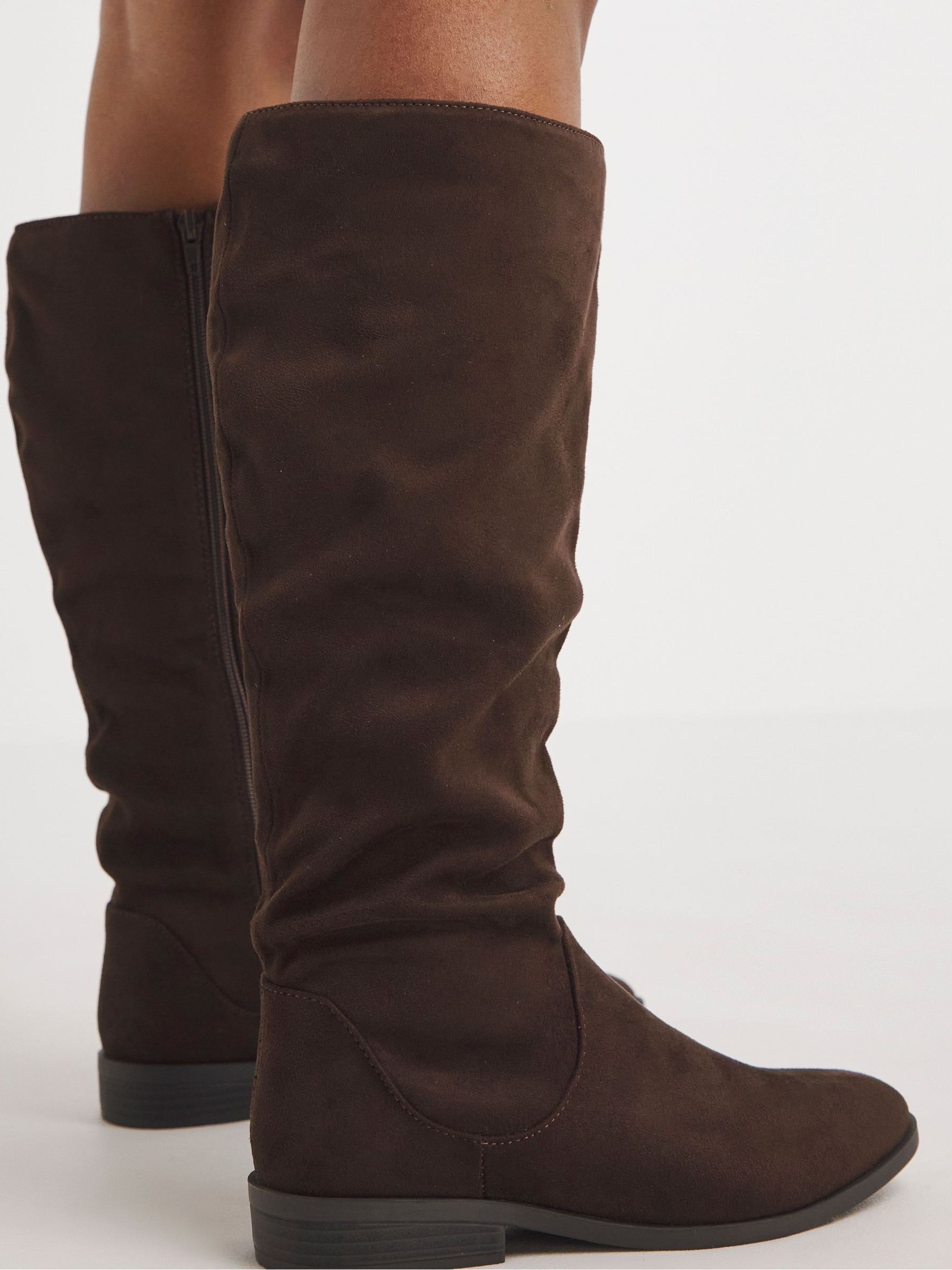 Buy JD Williams Brown Microsuede Ruched Boots in Extra Wide Fit Super ...