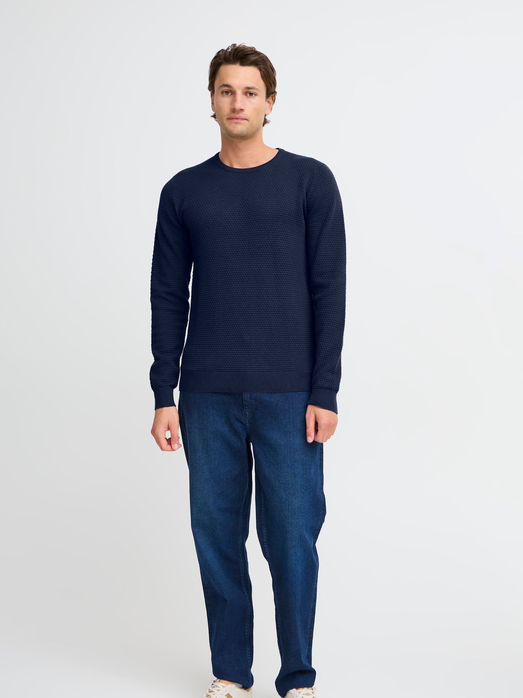 Buy Blend Navy Blue Washed Crew Neck 100% Cotton Knitted Sweat Jumper ...