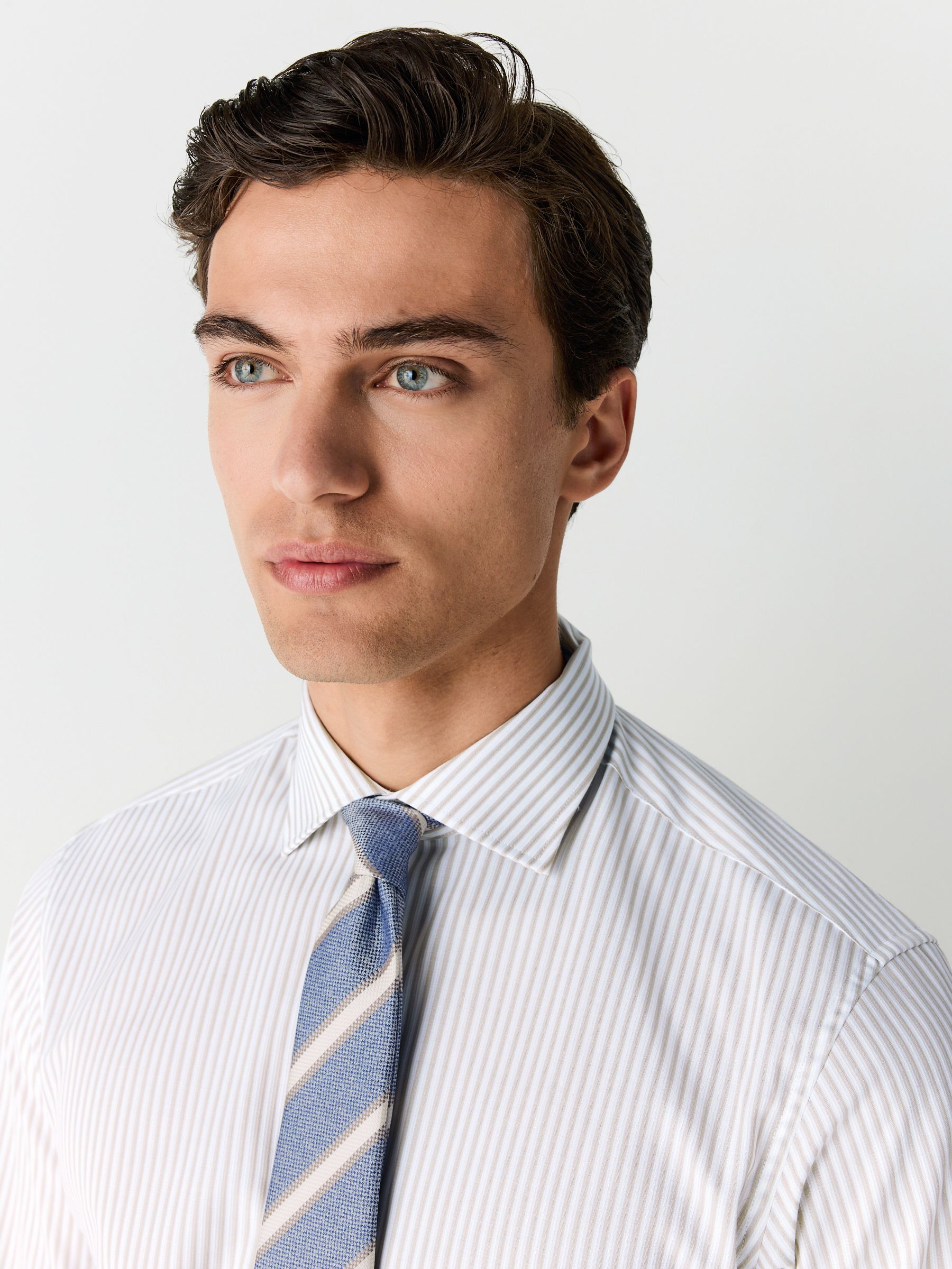 Buy Neutral Stripe/Chambray Stripe Slim Fit Cotton Blend Smart Shirt ...