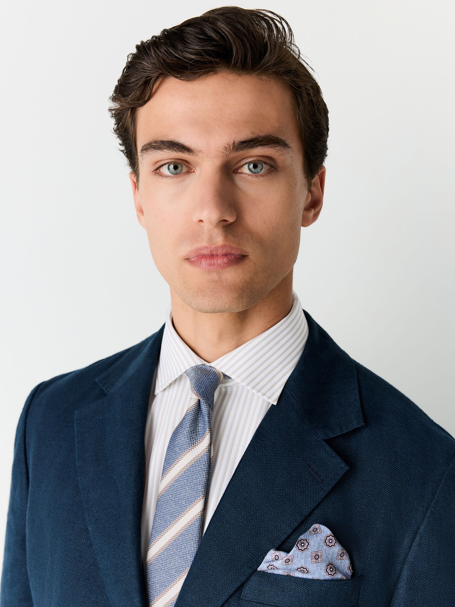 Buy Neutral Stripe/Chambray Stripe Slim Fit Cotton Blend Smart Shirt ...