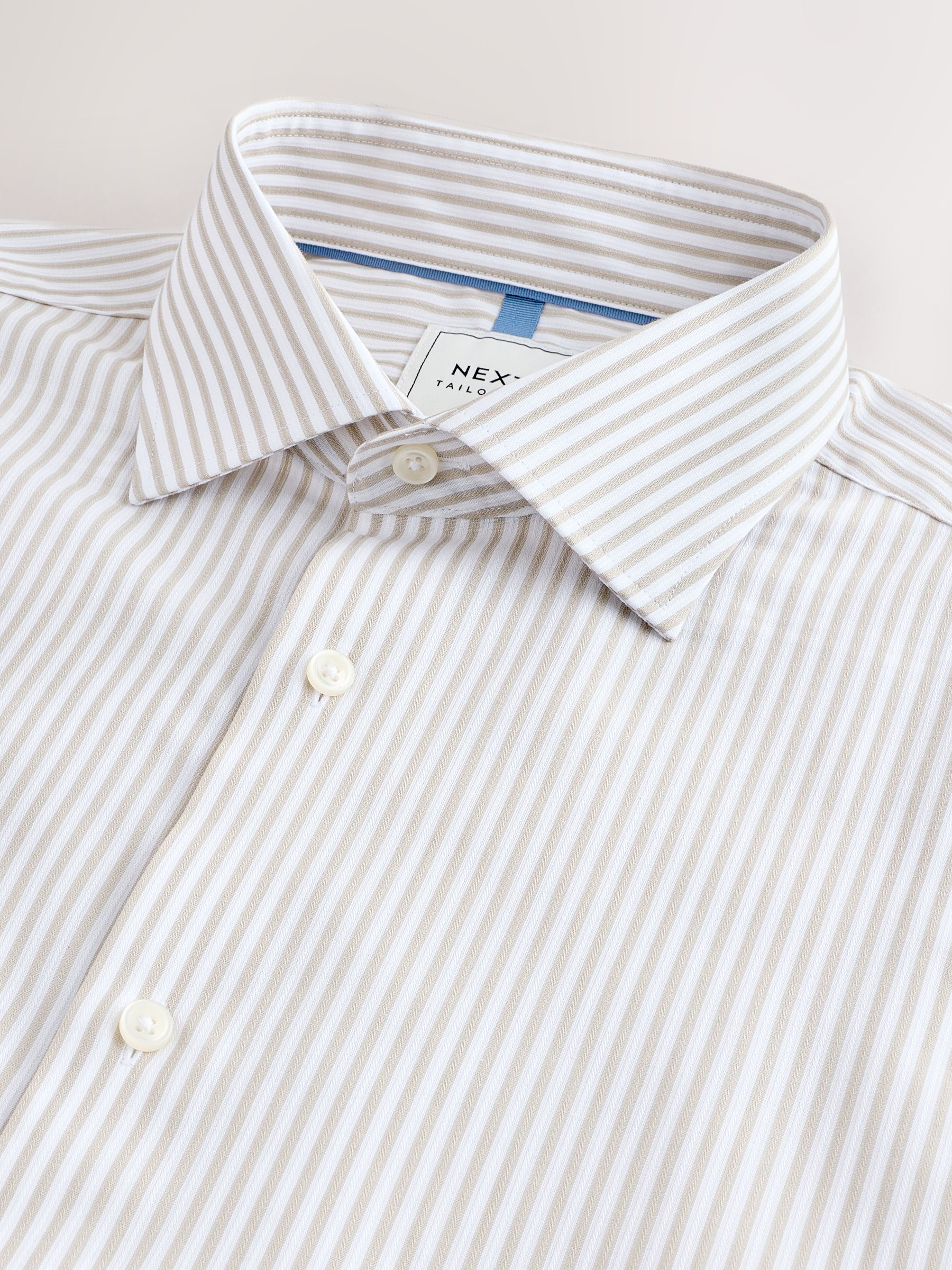 Buy Neutral Stripe/Chambray Stripe Slim Fit Cotton Blend Smart Shirt ...