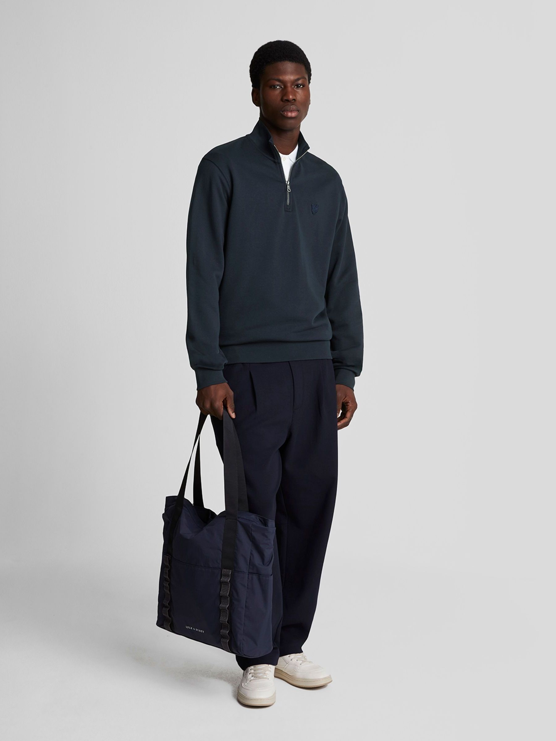 Buy Lyle & Scott Blue Tonal Eagle Quarter Zip Sweatshirt from the Next ...