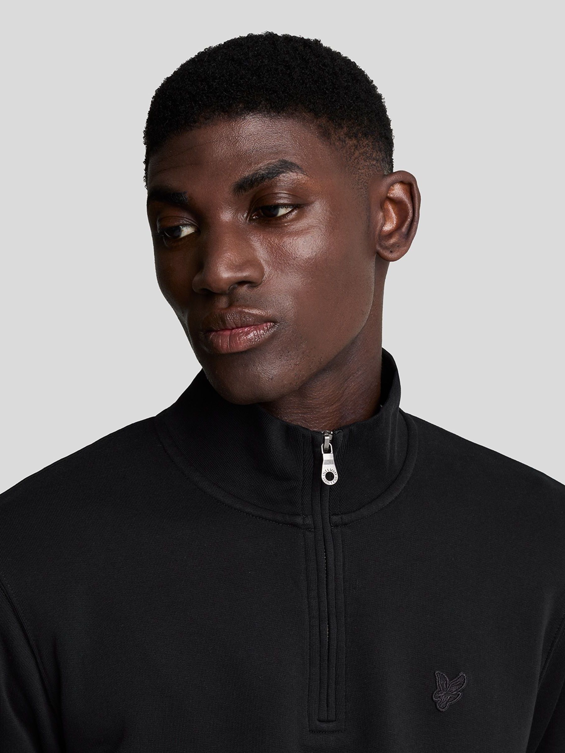 Buy Lyle & Scott Black Tonal Eagle Quarter Zip 100% Cotton Sweatshirt ...