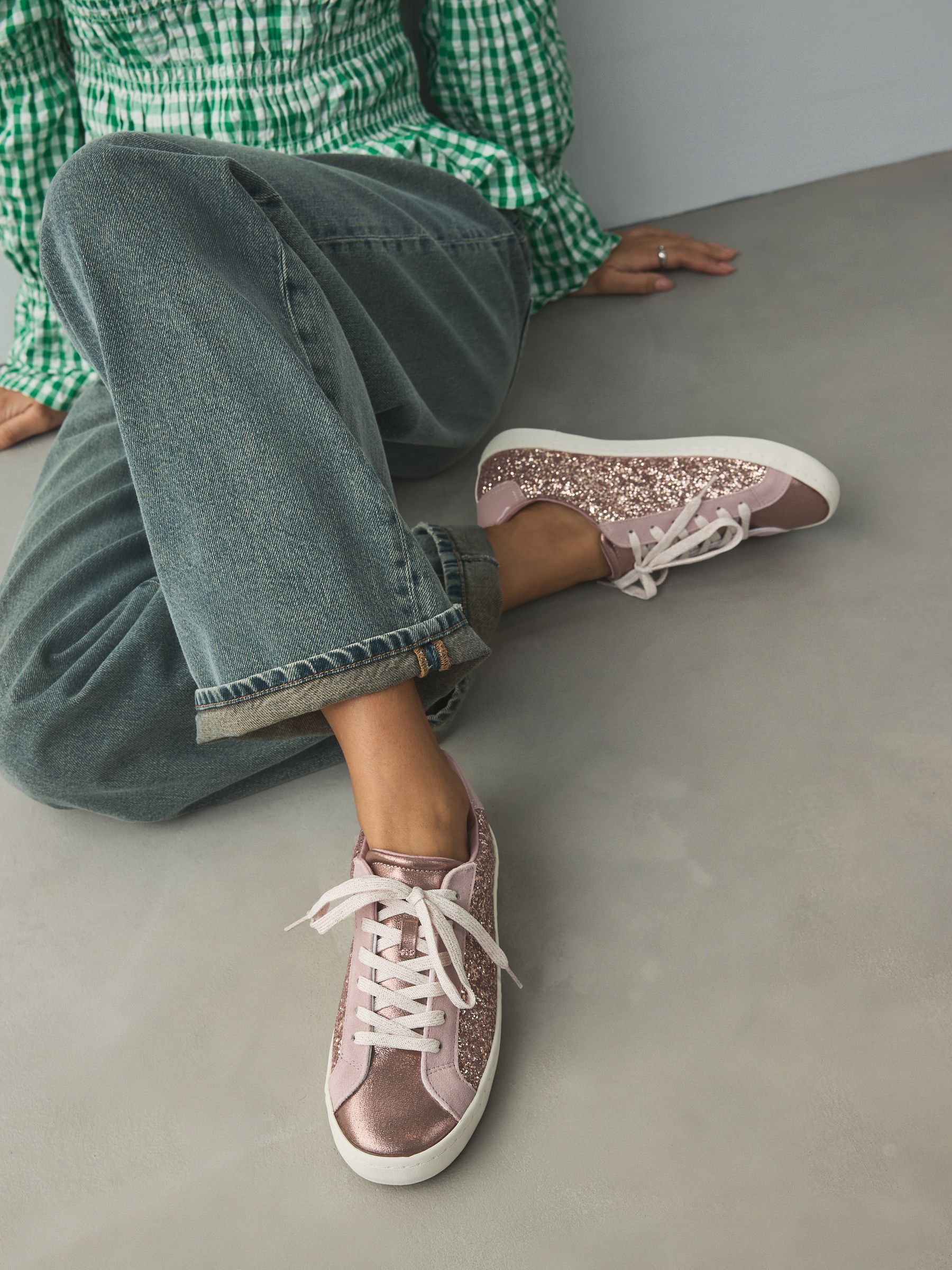 Buy Pink Forever Comfort® Glitter Detail Round Toe Lace-Up Trainers ...
