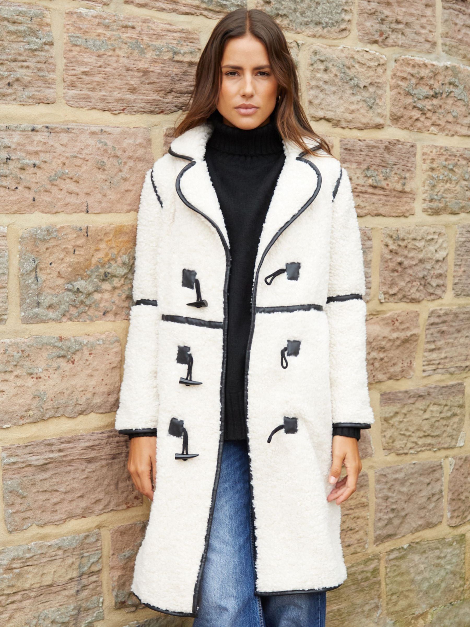 Buy Threadbare Natural Longline Borg Toggle Coat With PU Trim from the ...