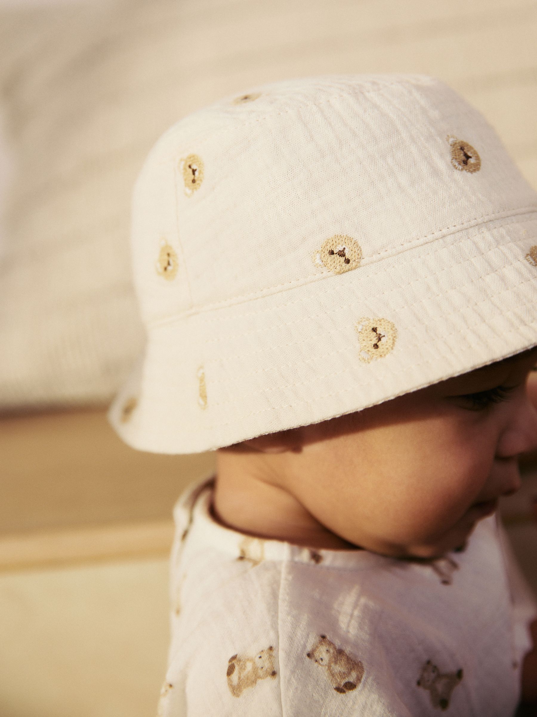 Buy Blue/Neutral Bear Embroidered 100% Cotton Baby Bucket Hats 2 Pack ...