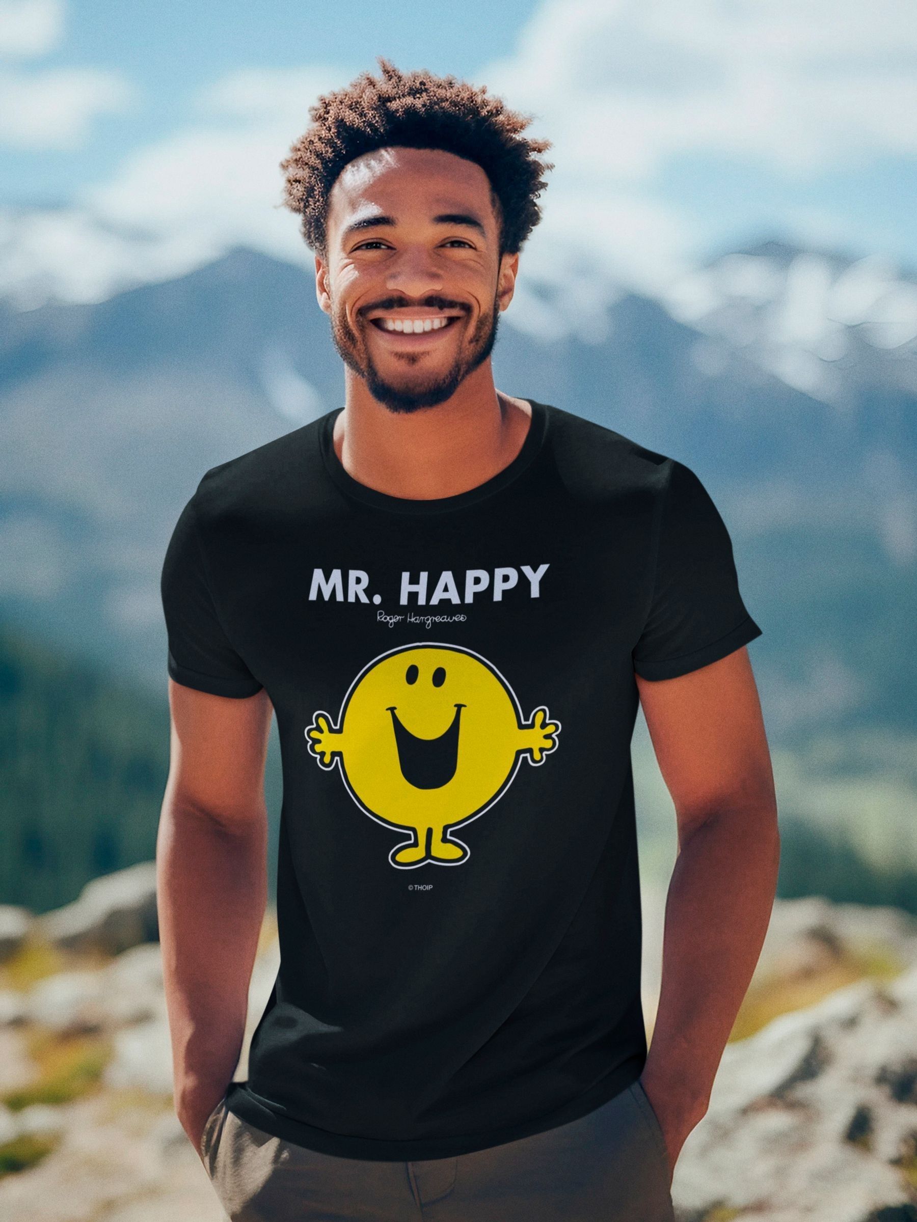 Buy Star Editions Mr. Men Little Miss Mr. Happy 100% Cotton Black T-Shirt from the Next UK ...