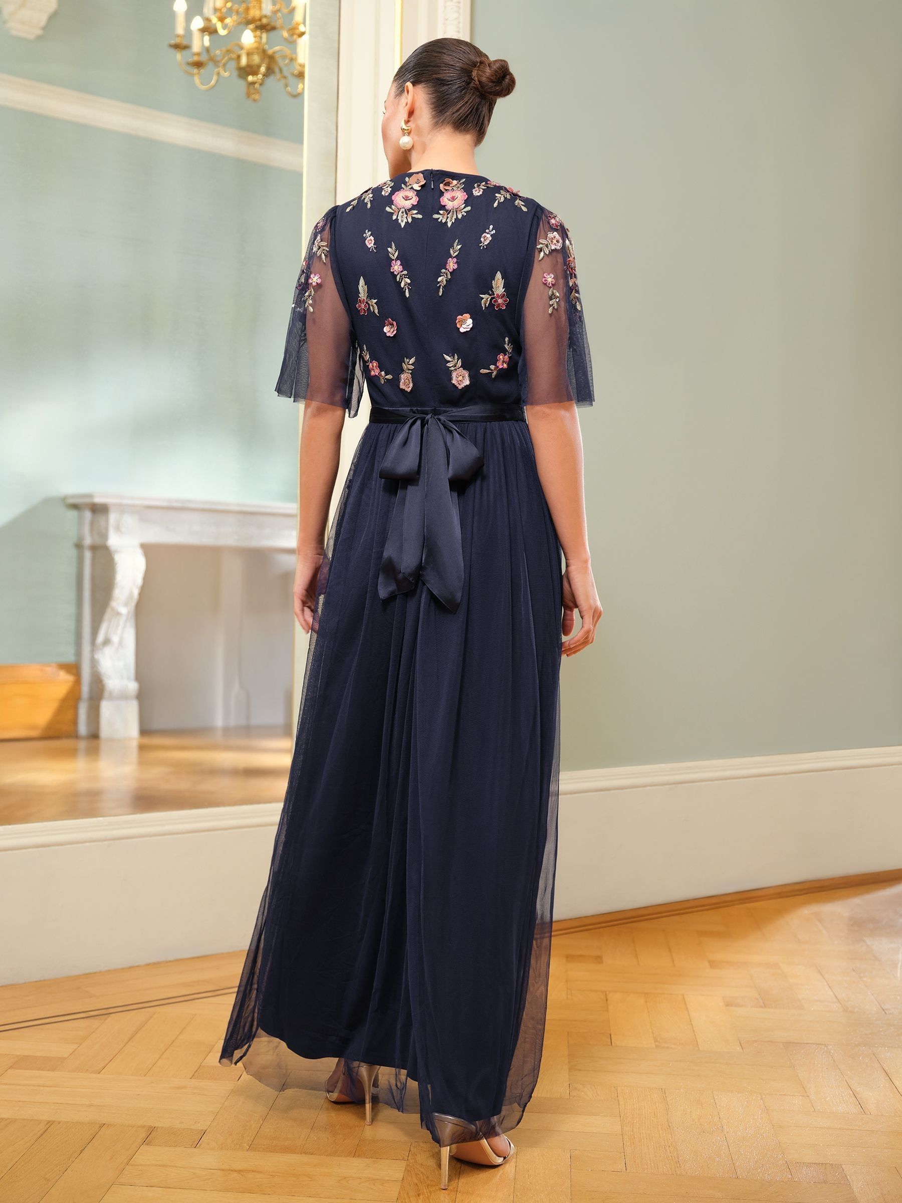 Buy Love & Roses Navy Petite Embroidered Angel Sleeve Maxi Dress from ...