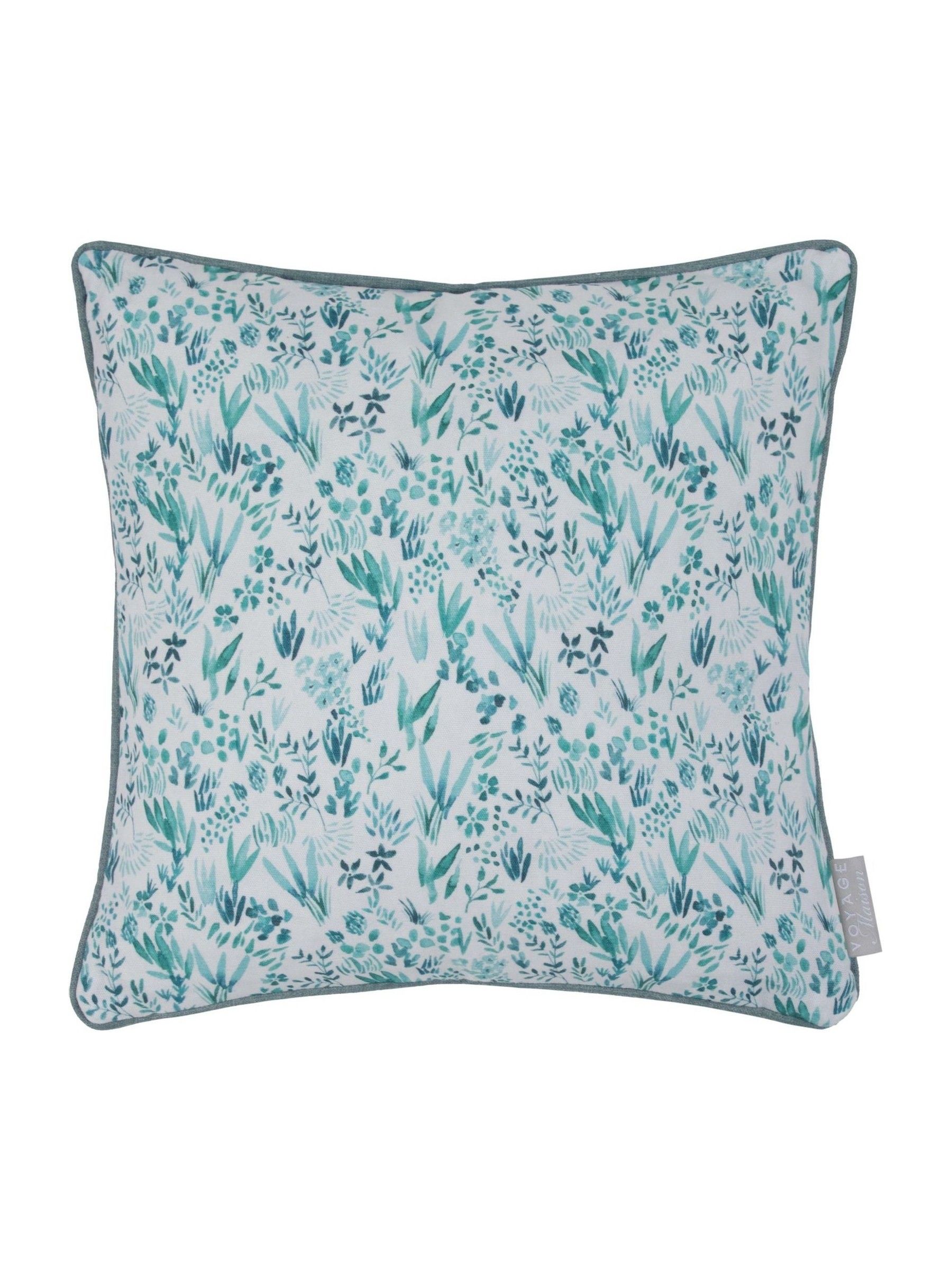 Buy Voyage Maison Teal Saana Floral Piped 100% Cotton Cushion from the ...