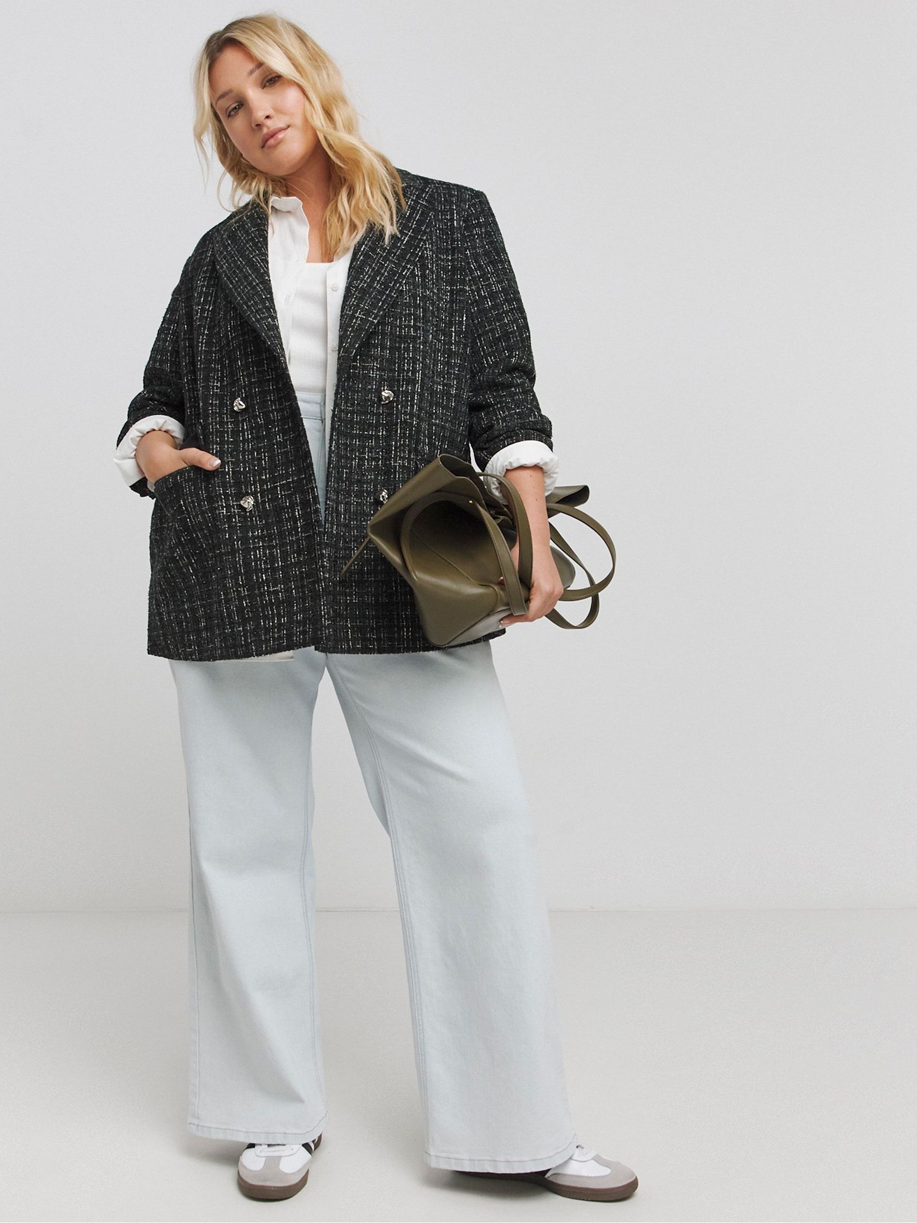 Buy Simply Be Black Single Breasted Boucle Blazer from the Next UK ...