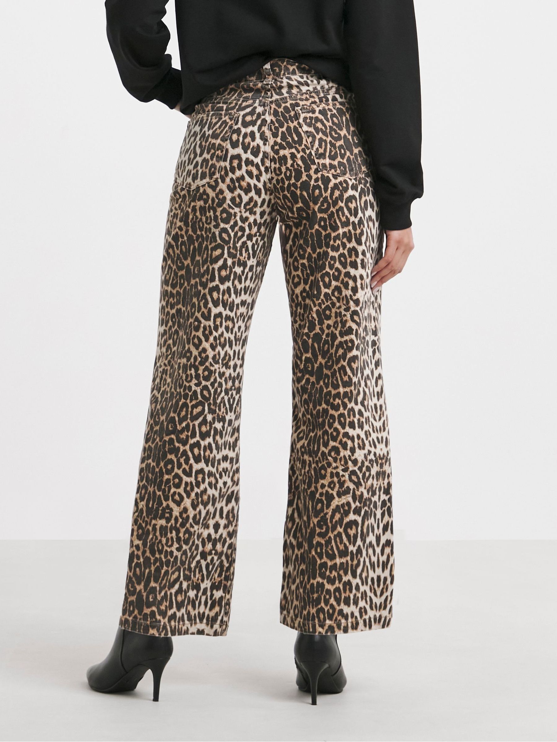 Buy Simply Be Black Leopard Denim Print Wide Leg 100% Cotton Jeans from ...