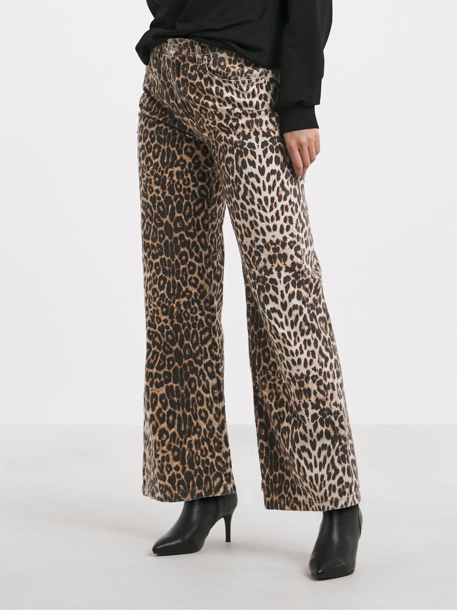 Buy Simply Be Black Leopard Denim Print Wide Leg 100% Cotton Jeans from ...