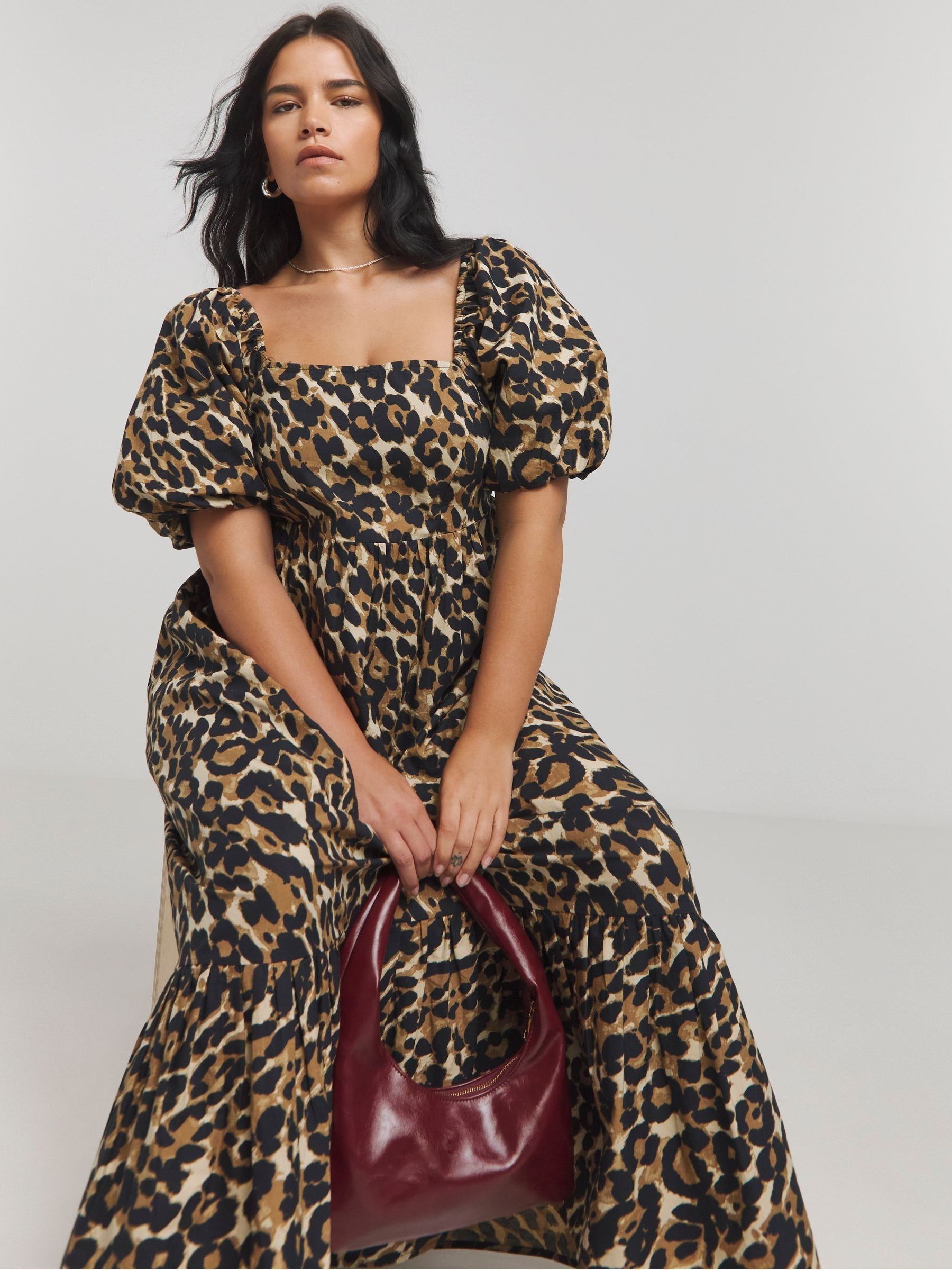 Buy Simply Be Black Leopard Print Poplin 100% Cotton Maxi Dress from ...