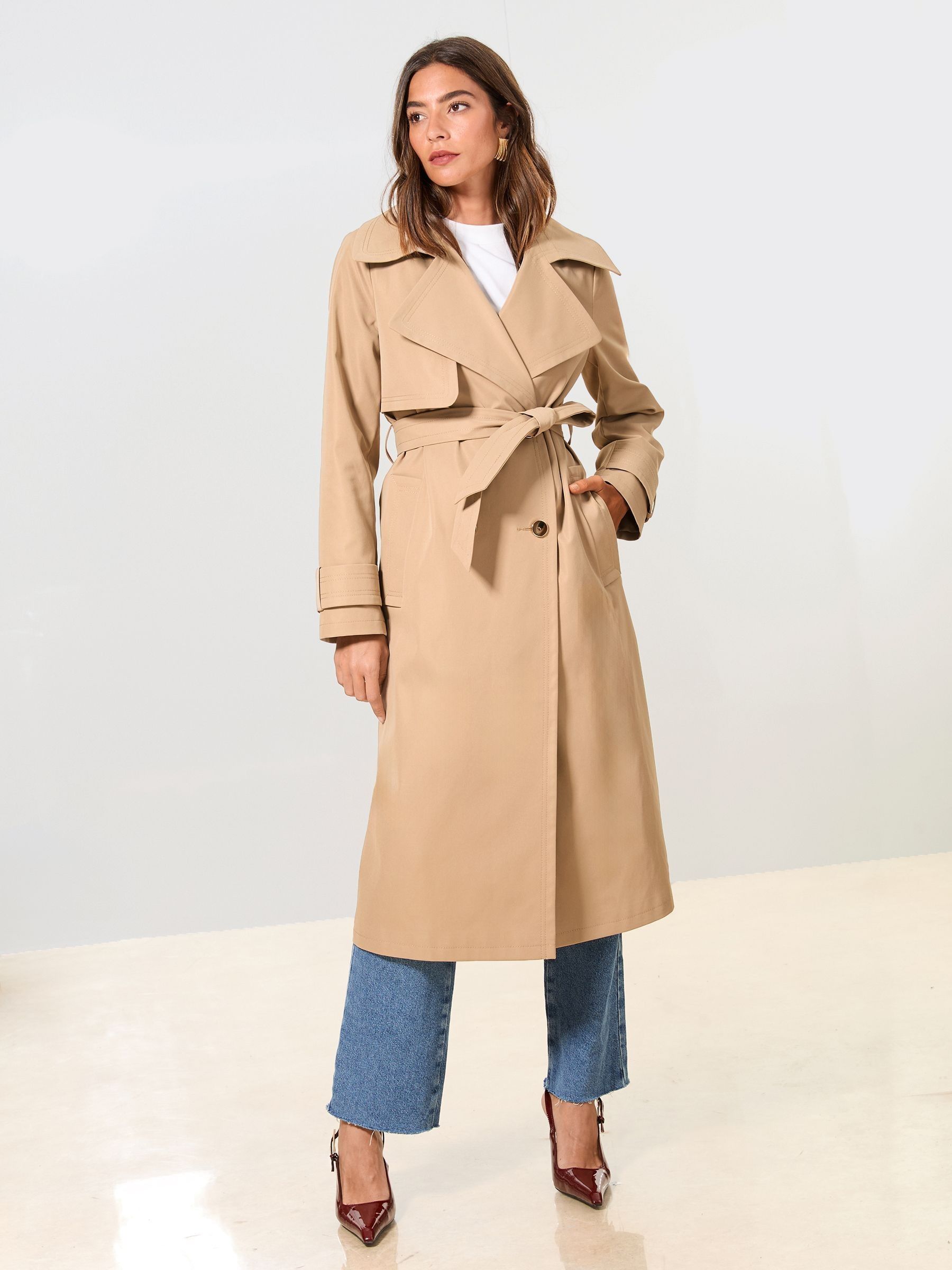 Buy Lipsy Shower Resistant Camel Relaxed Longline Trench Coat from the ...