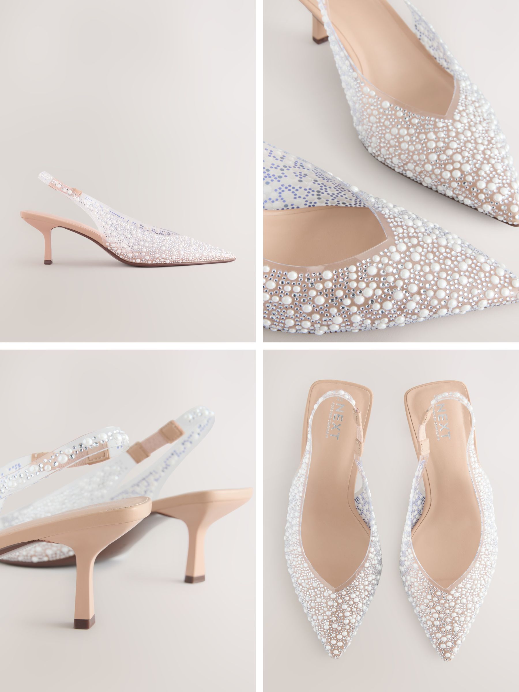 Buy White Forever Comfort® Point Toe Vinyl Jewel Detail Sling Back ...