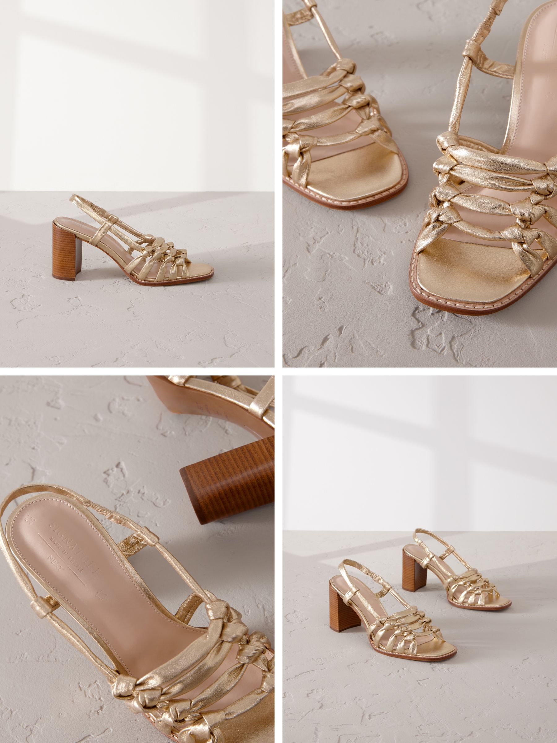 Buy Gold Signature Premium Leather Square Toe Cage Slingback Block Heel ...