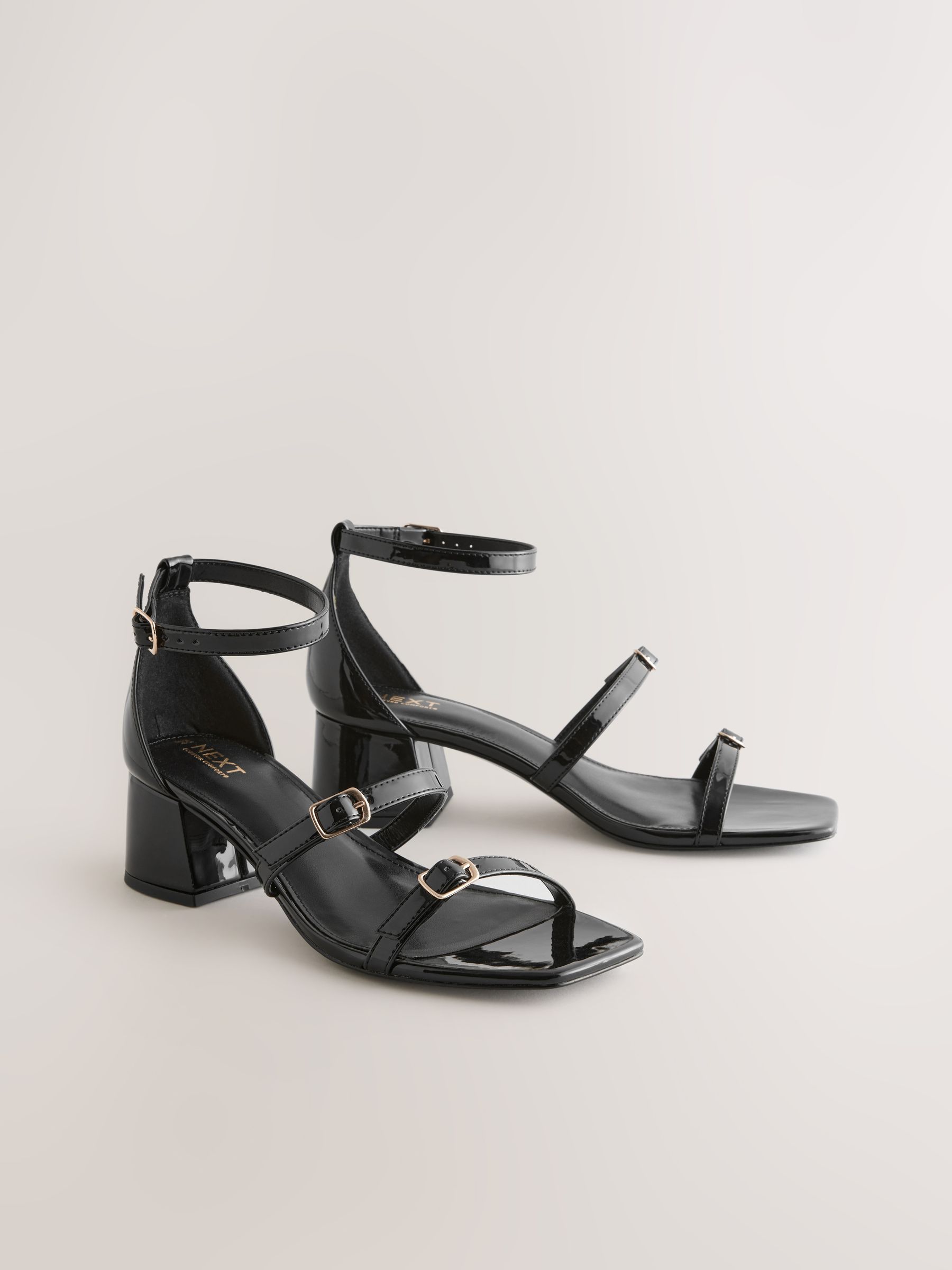 Buy Black Standard/Wide Fit Square Toe Low Block Heel Multi Buckle ...