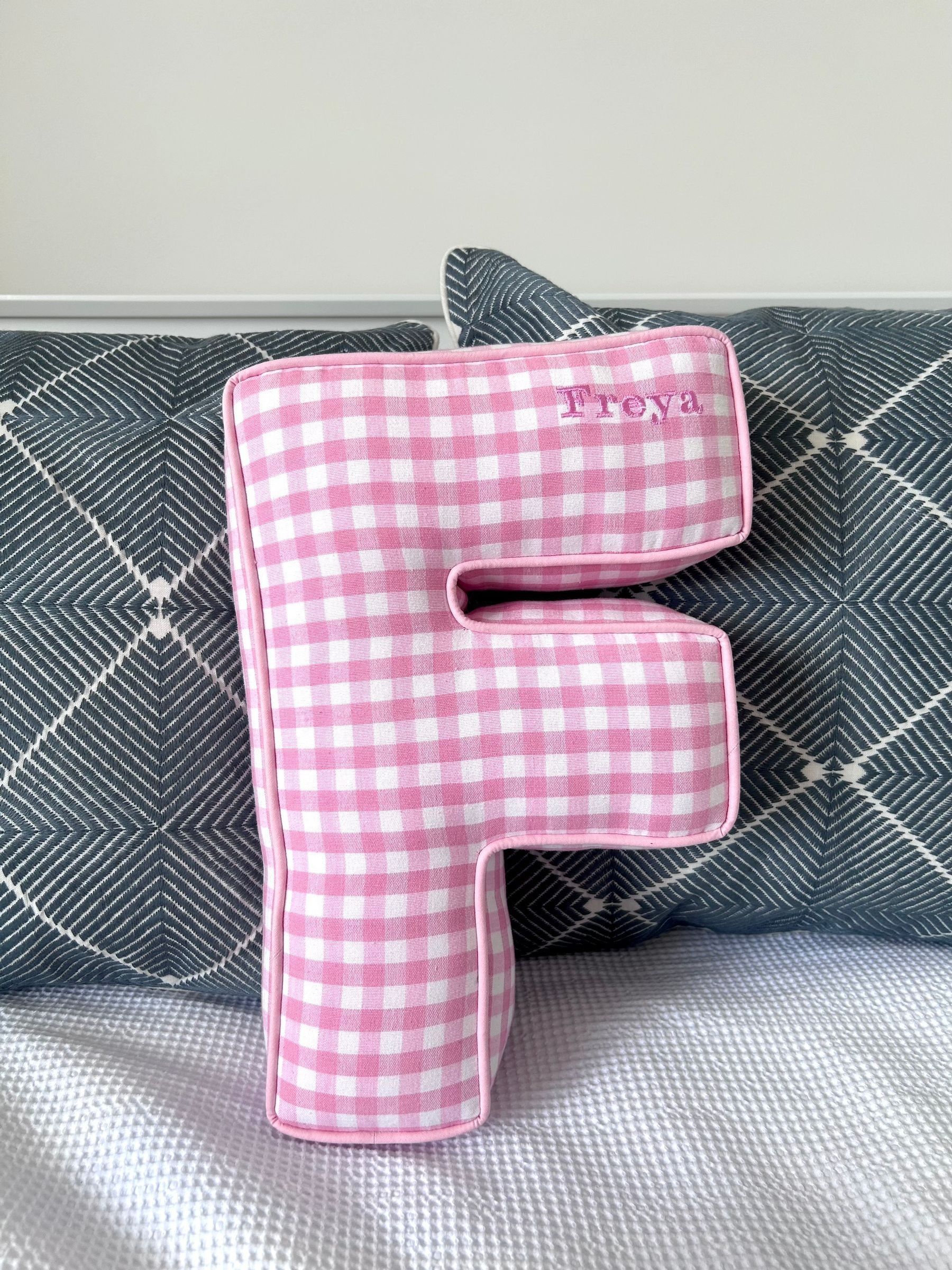 Buy Embroidered Letter Cushion in Pink Gingham by Jonnys Sister from ...