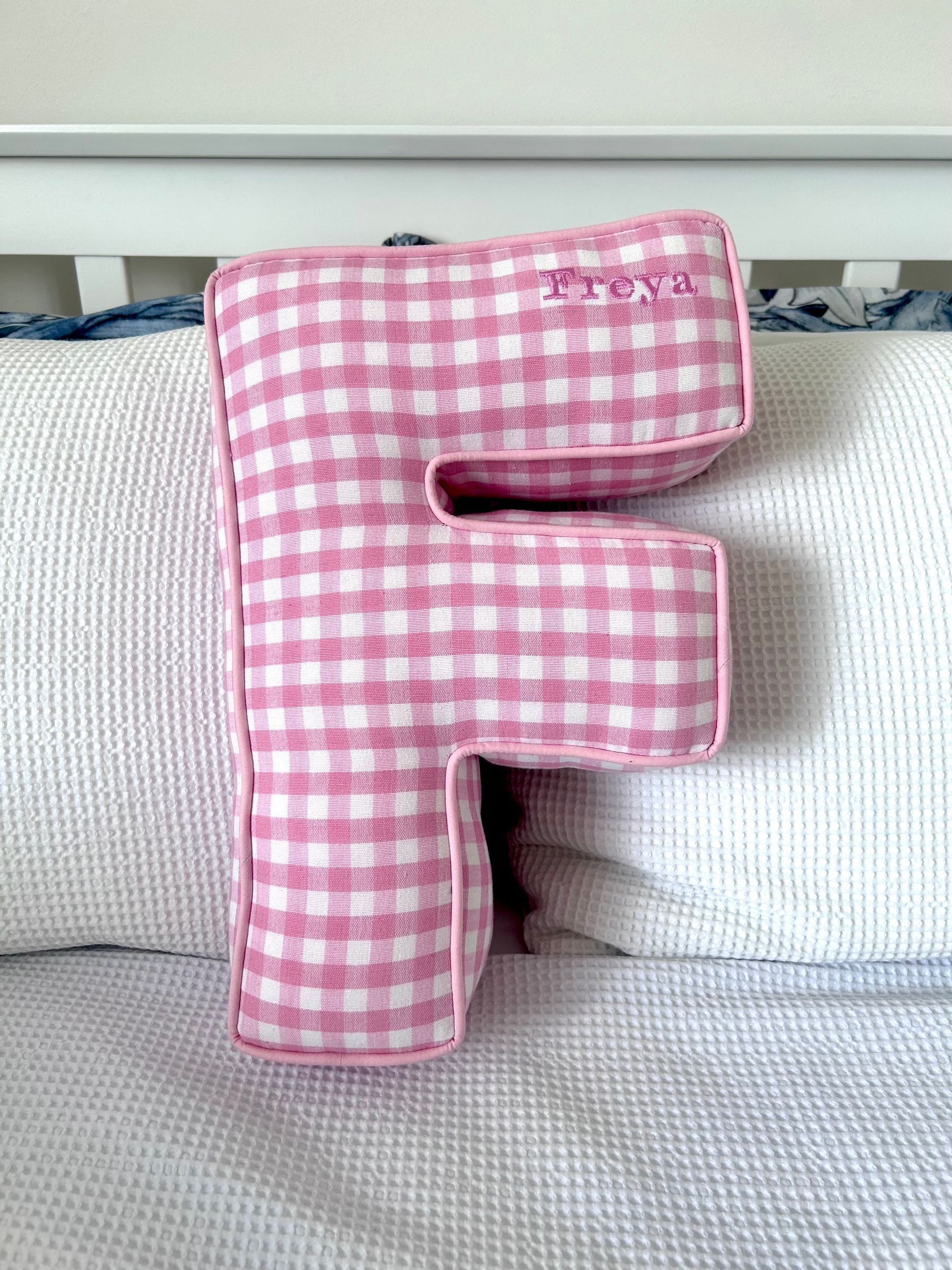 Buy Embroidered Letter Cushion in Pink Gingham by Jonnys Sister from ...