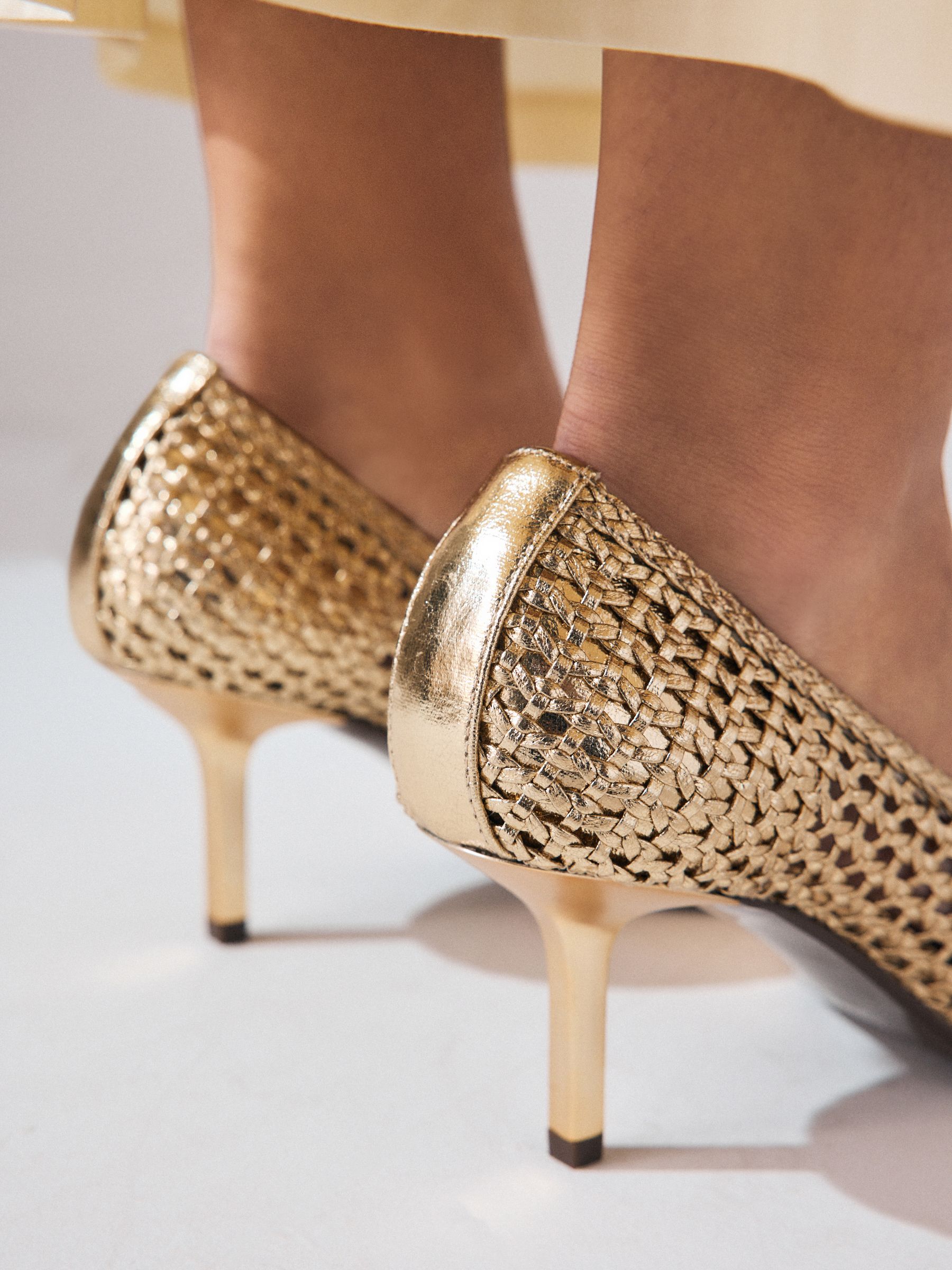 Buy Gold Forever Comfort® Point Toe Weave Court Heel Shoes from the ...