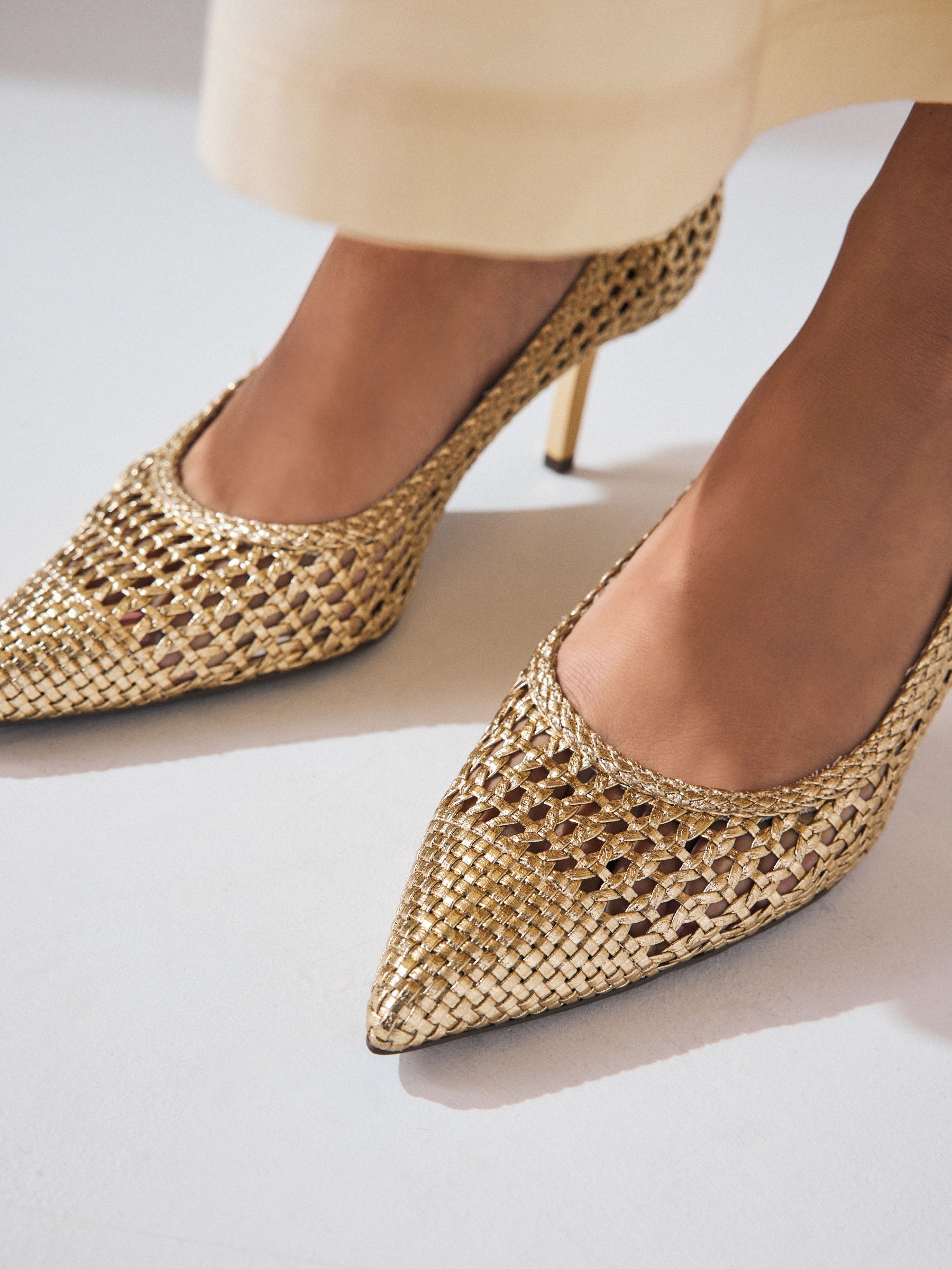 Buy Gold Forever Comfort® Point Toe Weave Court Heel Shoes from the ...