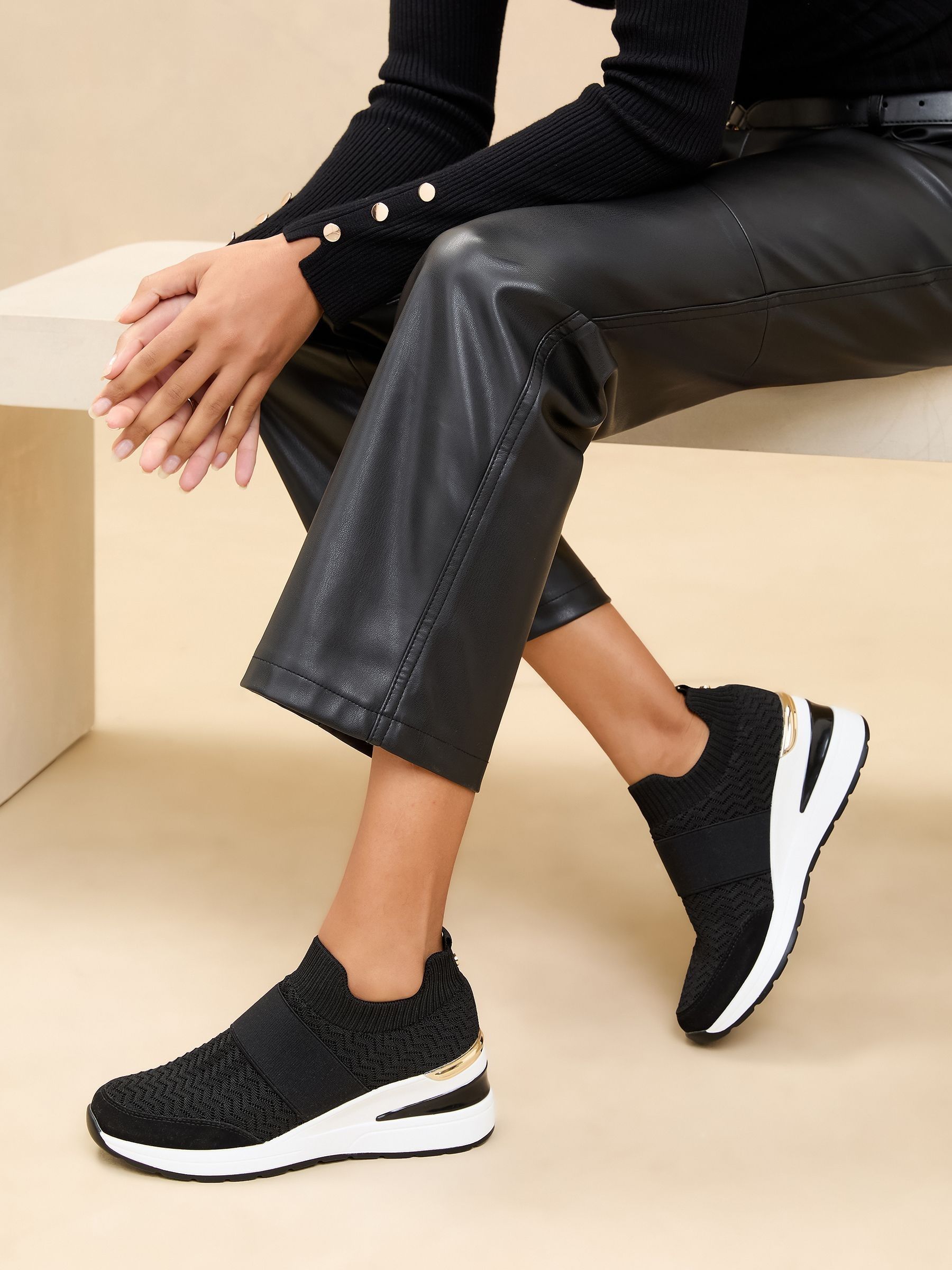 Buy Lipsy Black Chunky Wedge Pull On Runner Trainers from the Next UK ...