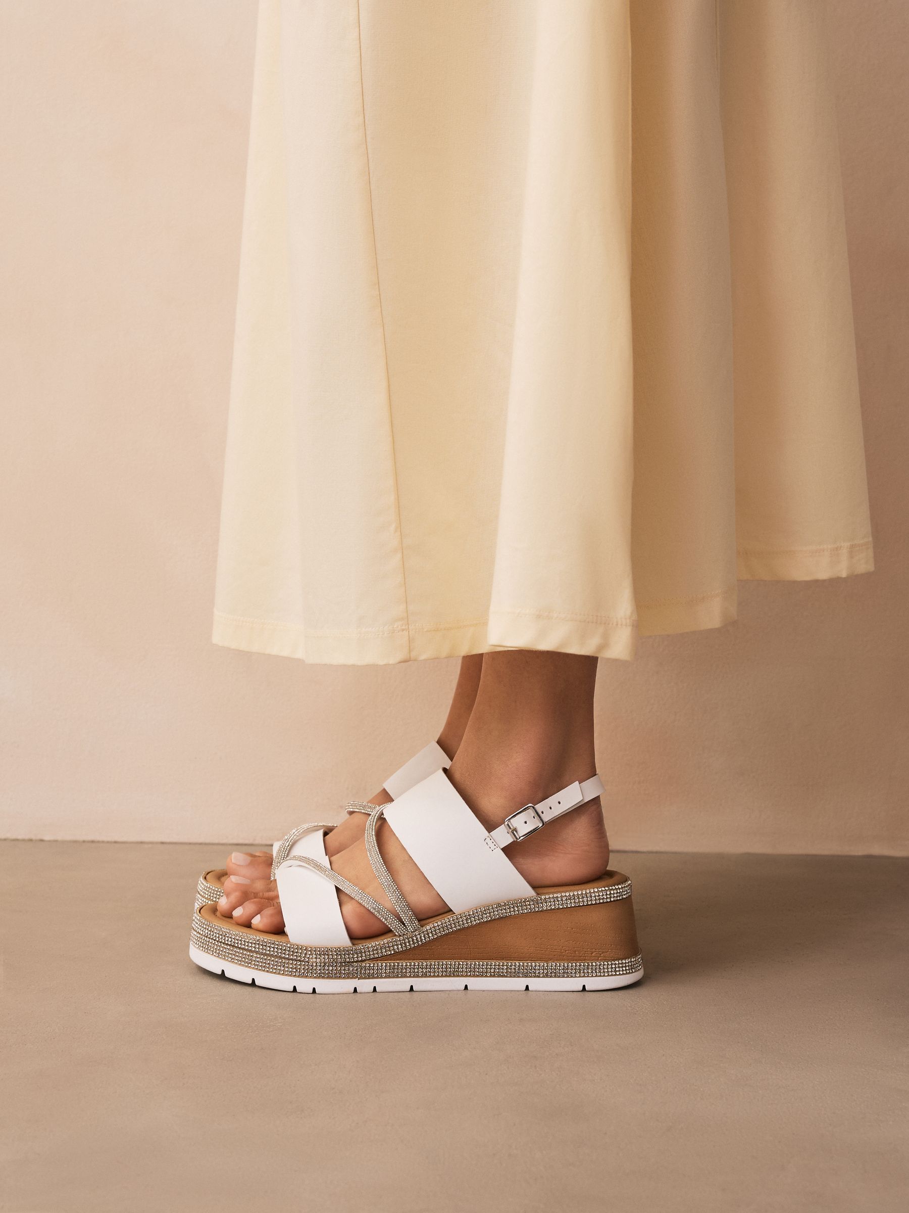 Buy White Extra Wide Fit Leather Bling Detail Slingback Sports Wedge ...