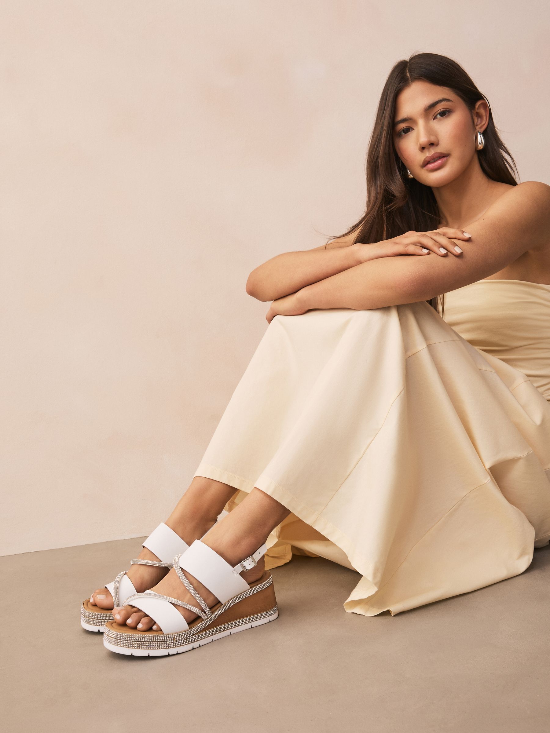 Buy White Extra Wide Fit Leather Bling Detail Slingback Sports Wedge ...