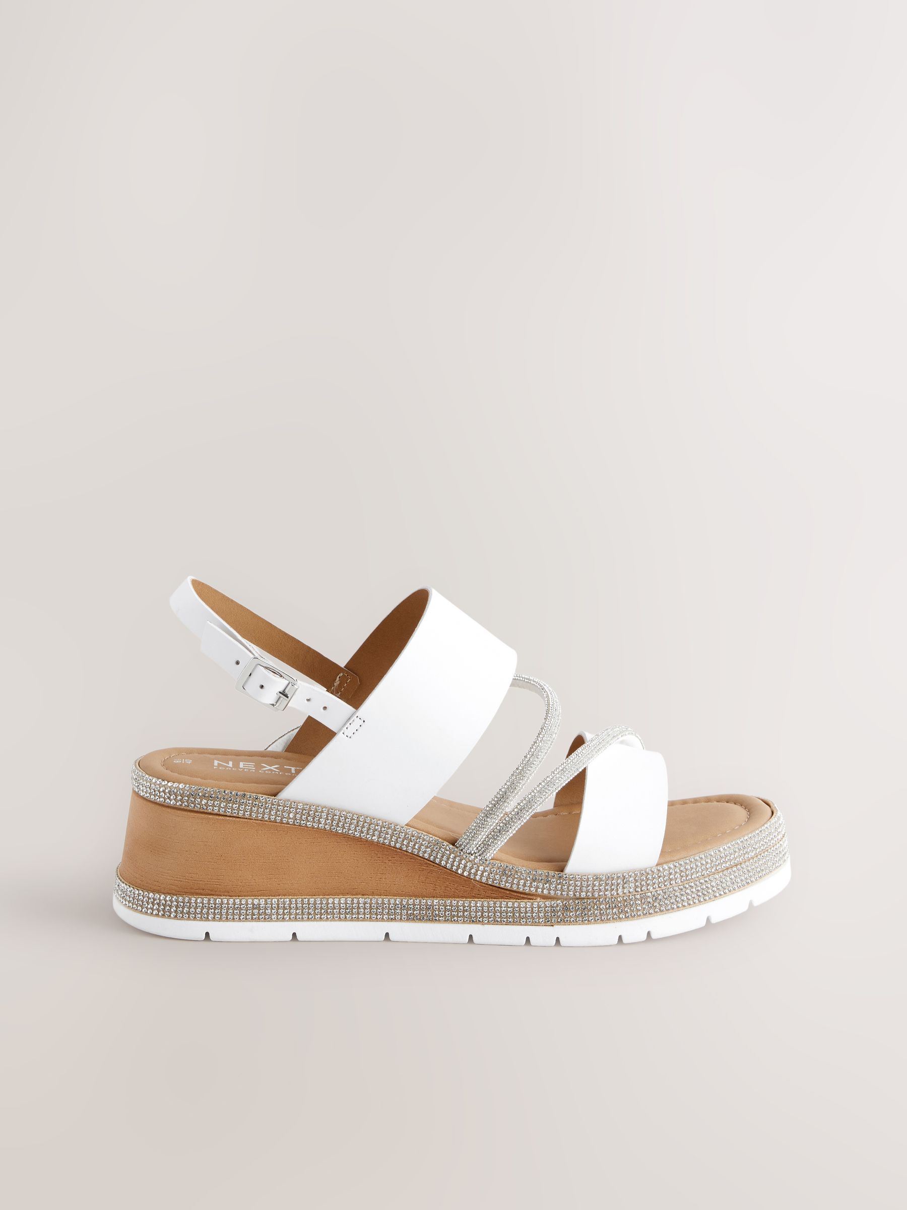 Buy White Standard/Wide Fit Leather Bling Detail Slingback Sports Wedge ...