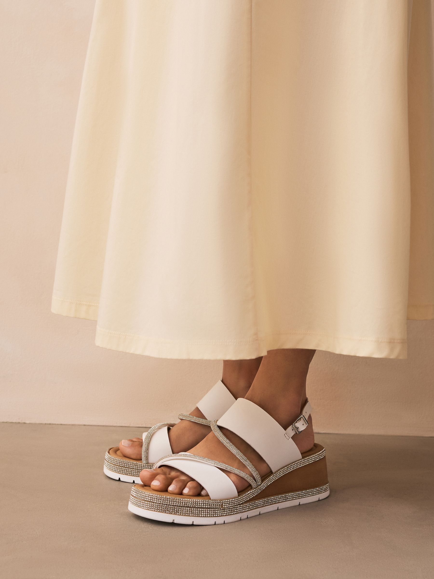 Buy White Standard/Wide Fit Leather Bling Detail Slingback Sports Wedge ...