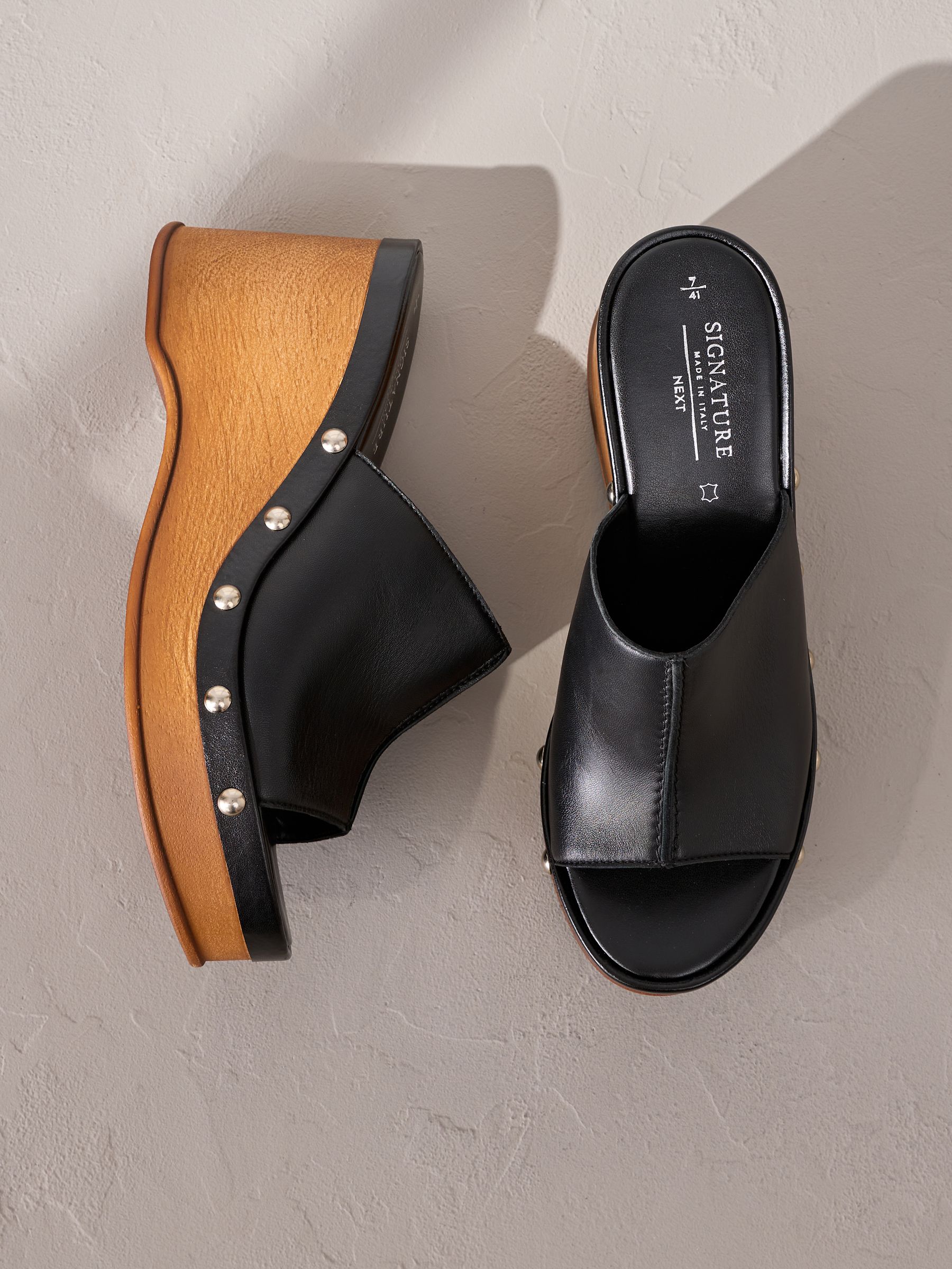 Buy Black Signature Premium Leather Round Peep Toe Stud Plaform Clog ...