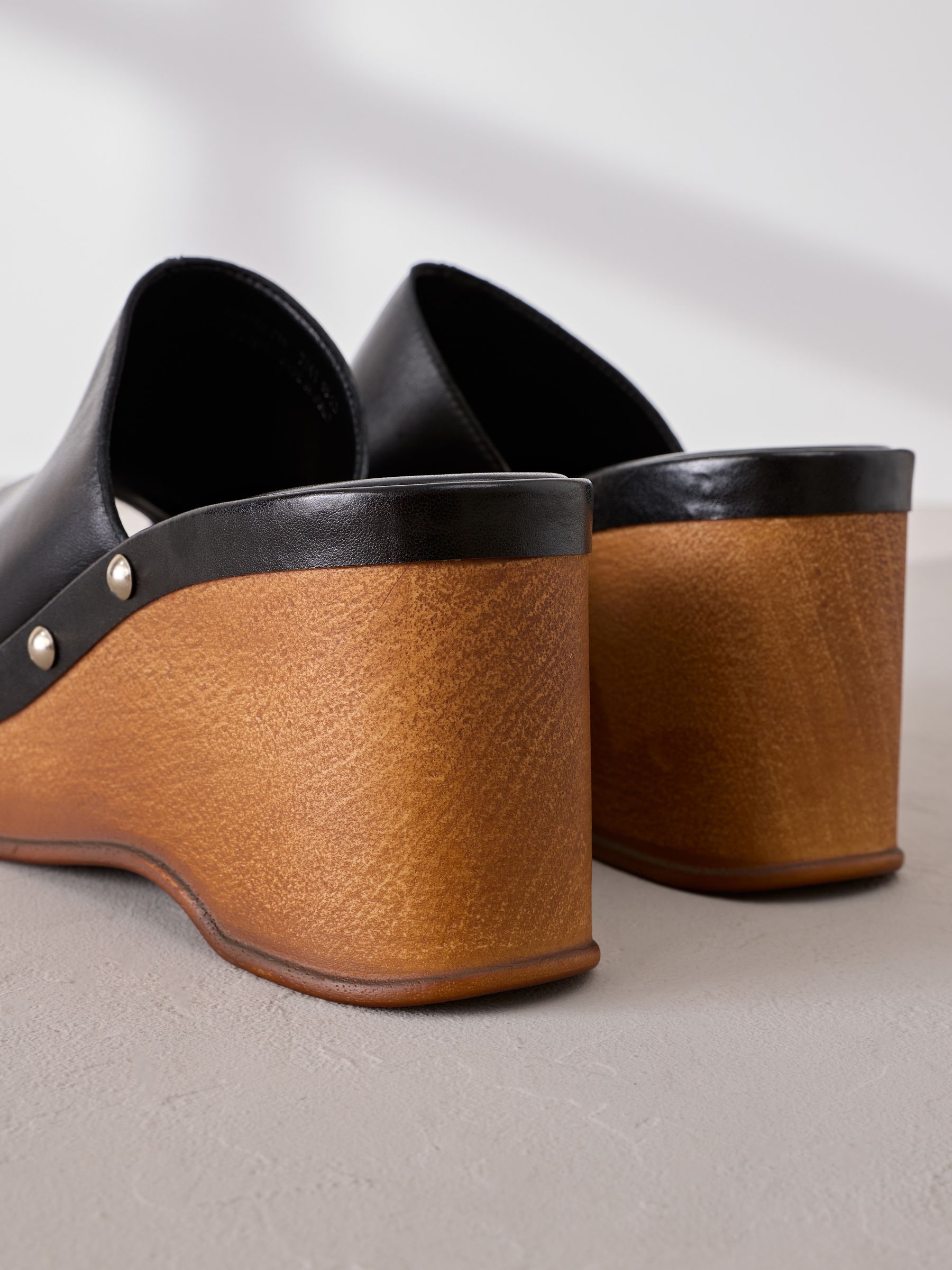 Buy Black Signature Premium Leather Round Peep Toe Stud Plaform Clog ...