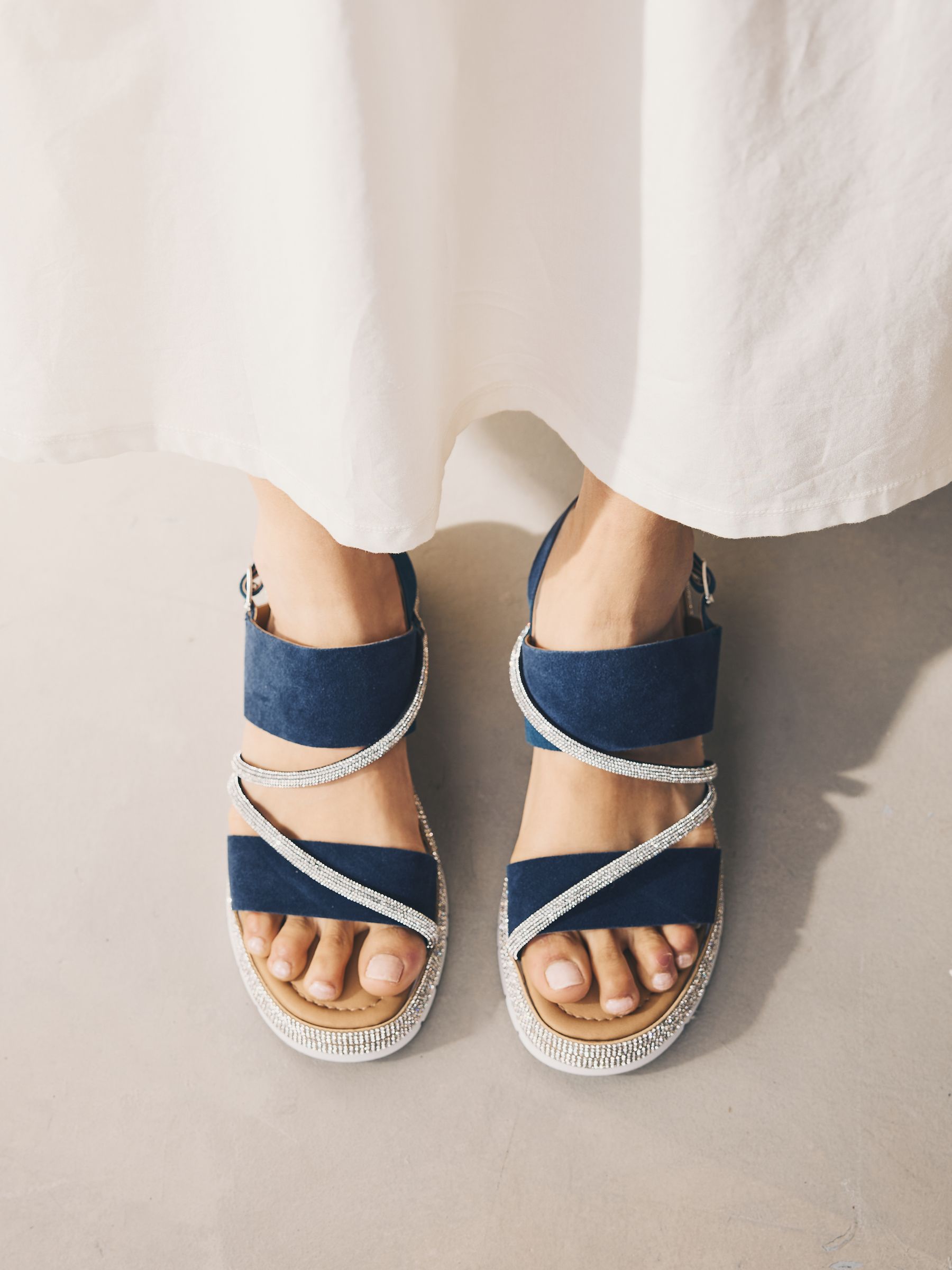 Buy Navy Blue Standard/Wide Fit Leather Bling Detail Slingback Sports ...