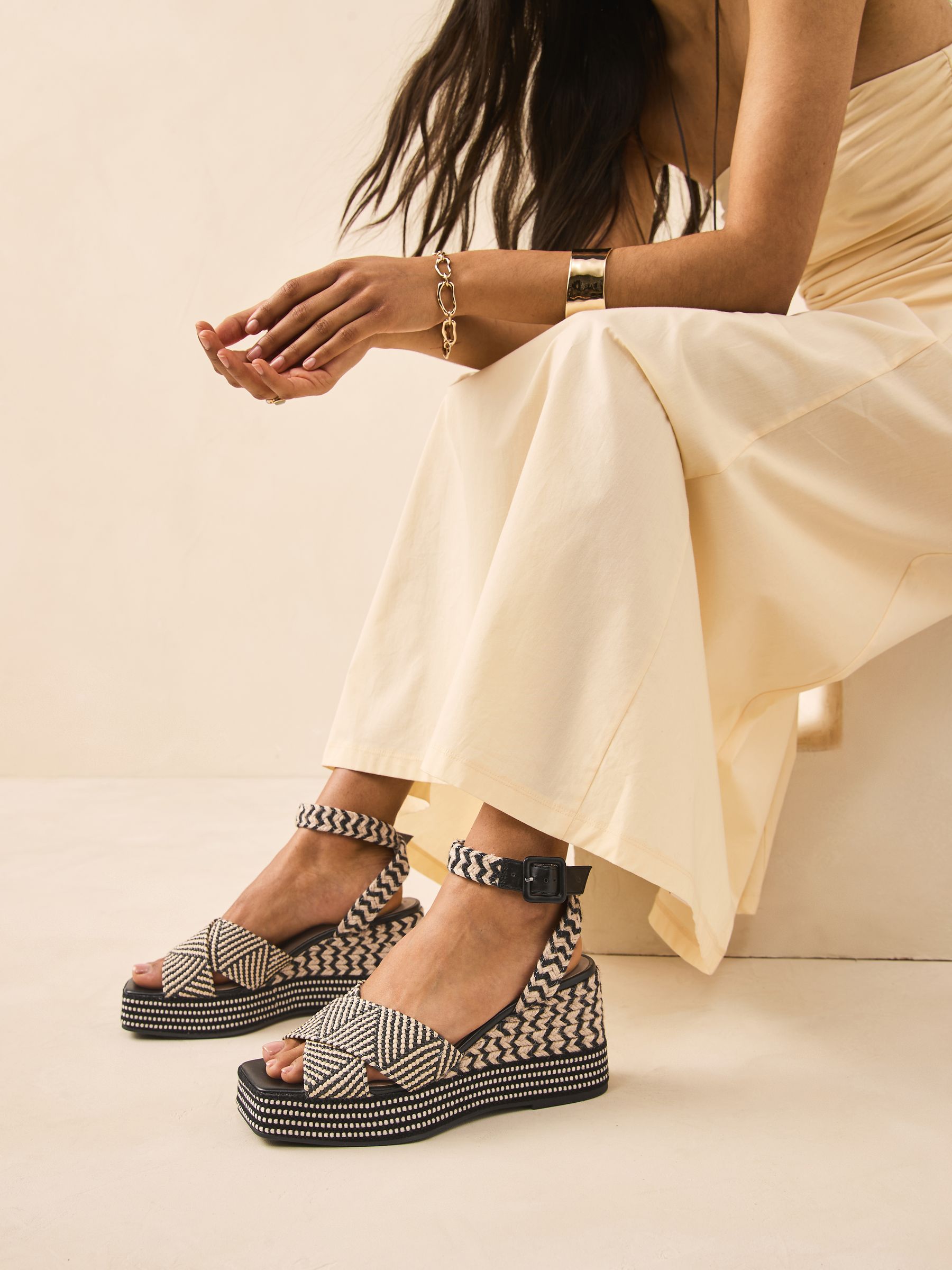 Buy Black/White Square Toe Platform Espadrille Wedges from the Next UK ...