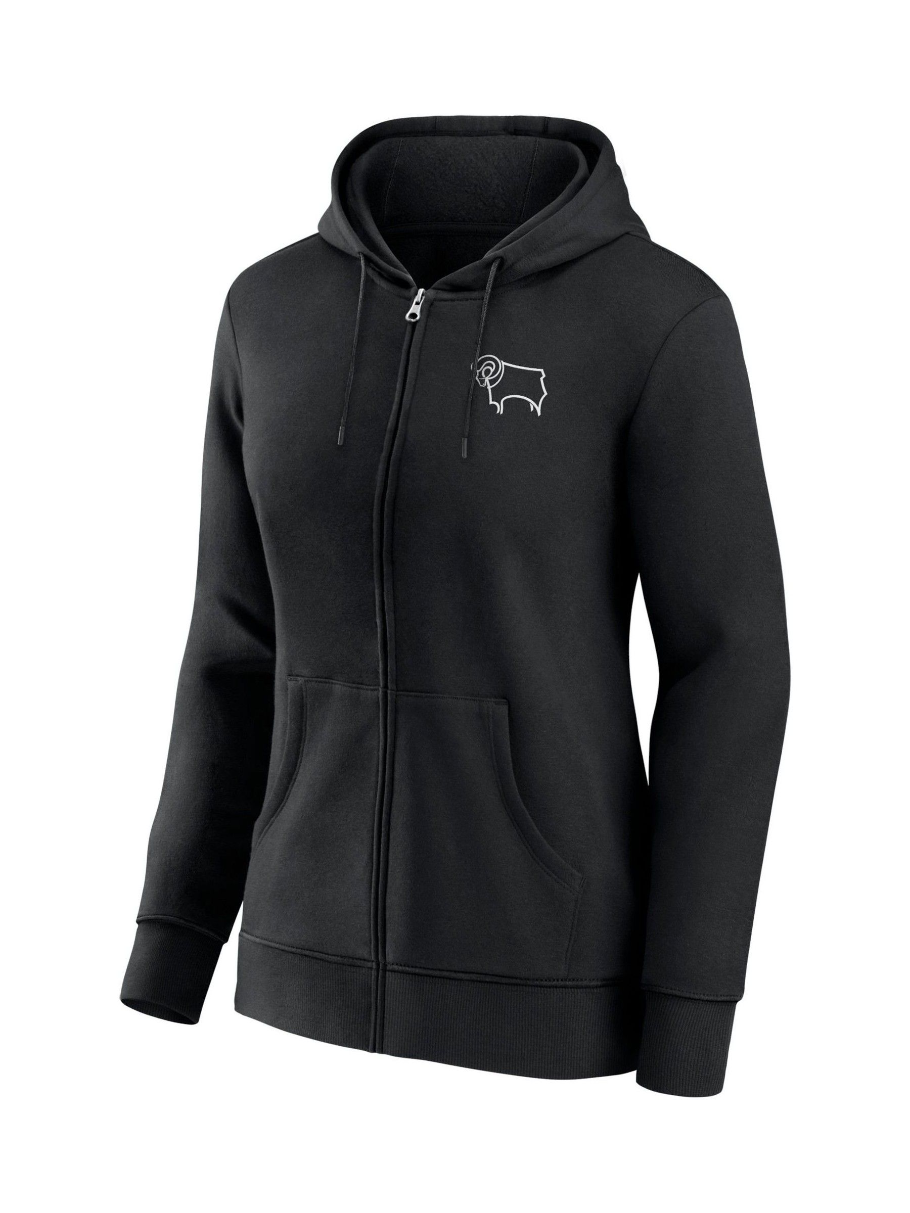 Buy Fanatics Small Derby County Essentials Crest Full Zip Black Hoodie ...