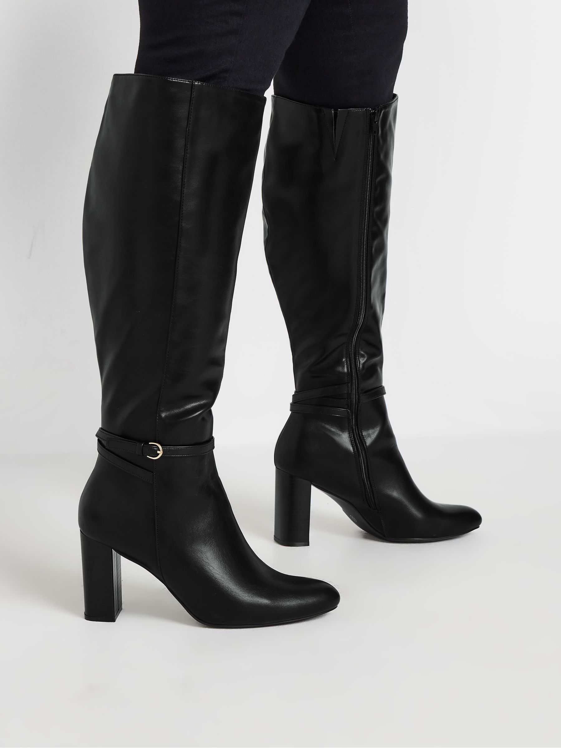 Buy Yours Curve Black Extra Wide Fit Extra Wide Fit Heeled Knee High ...