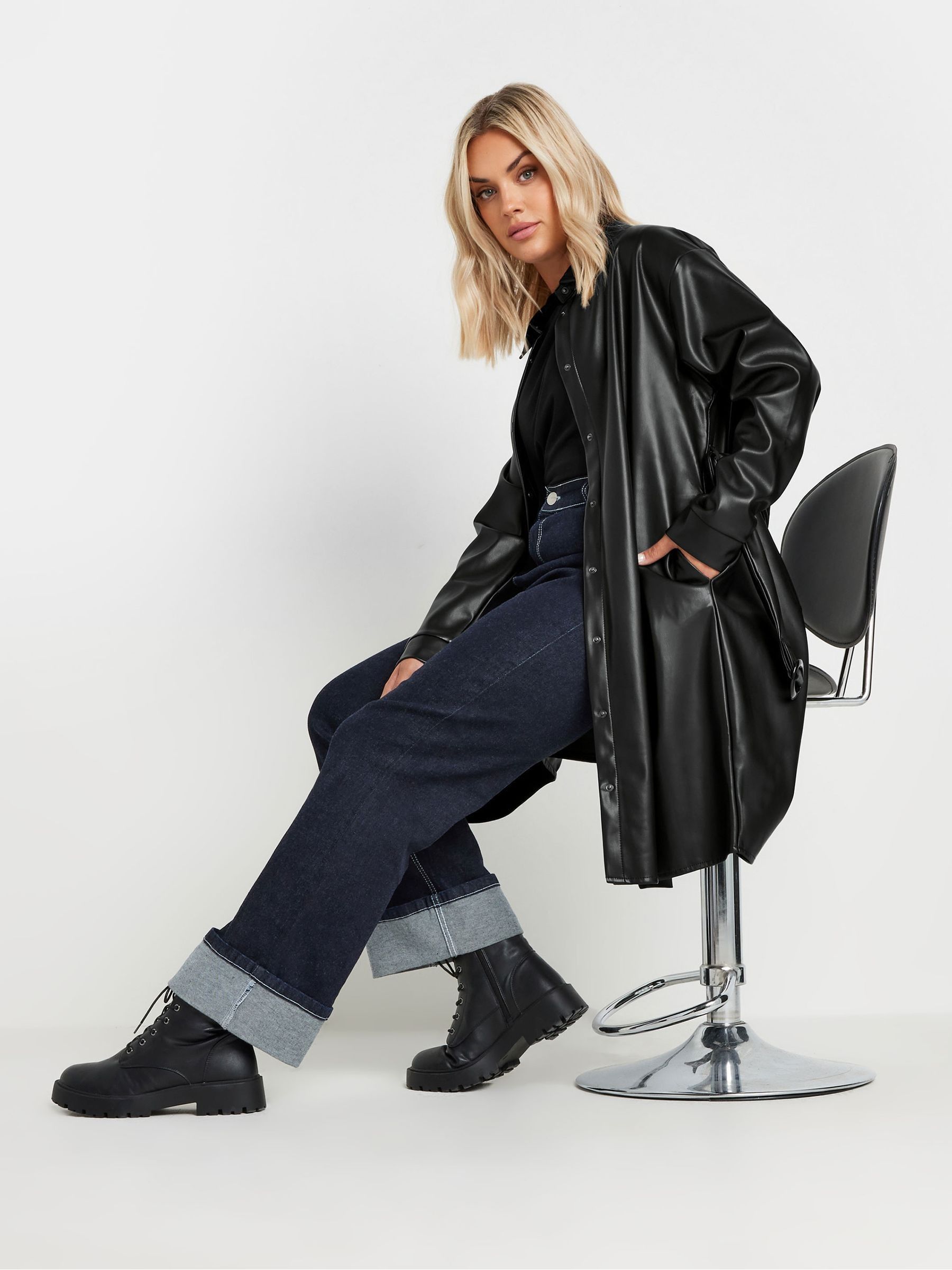 Buy Yours Curve Black Limited PU Shirt Dress from the Next UK online shop