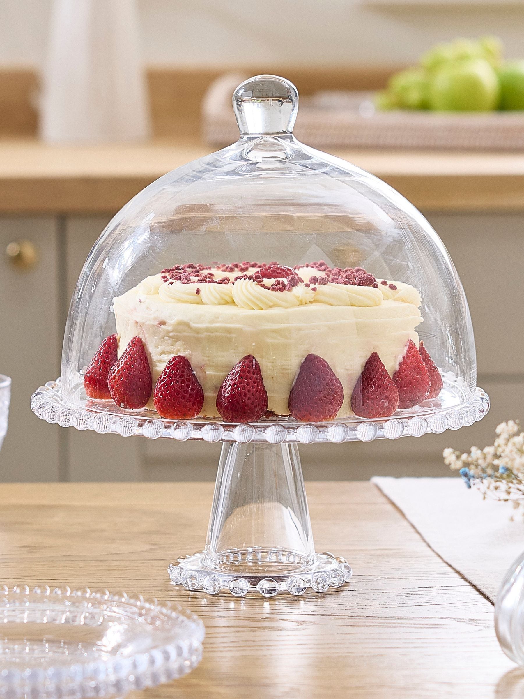 Dibor Clear Bella Perle Glass Cake Stand and Dome