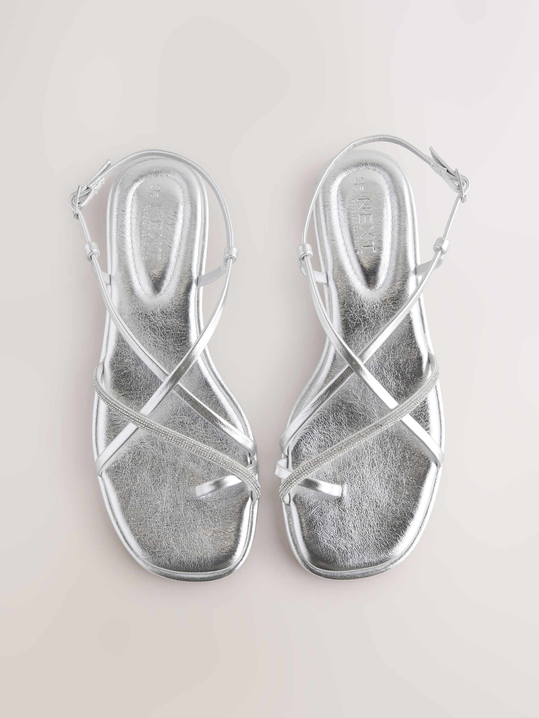 Buy Silver Metallic Standard/Wide Fit Strappy Bling Toe Loop Sandals ...