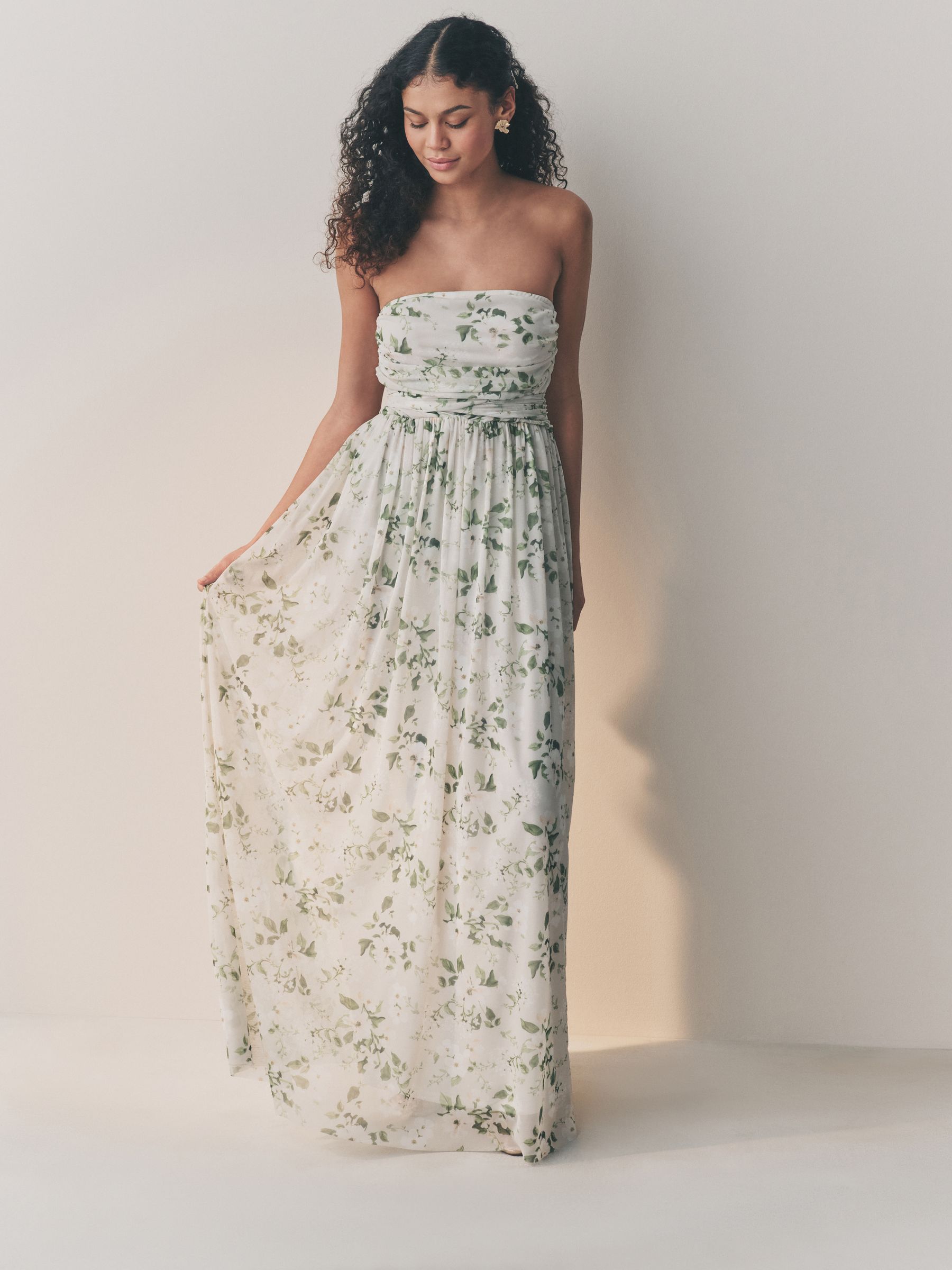 Buy Sage Green Floral Print Mesh Multiway Bridesmaid Wedding Maxi Dress ...