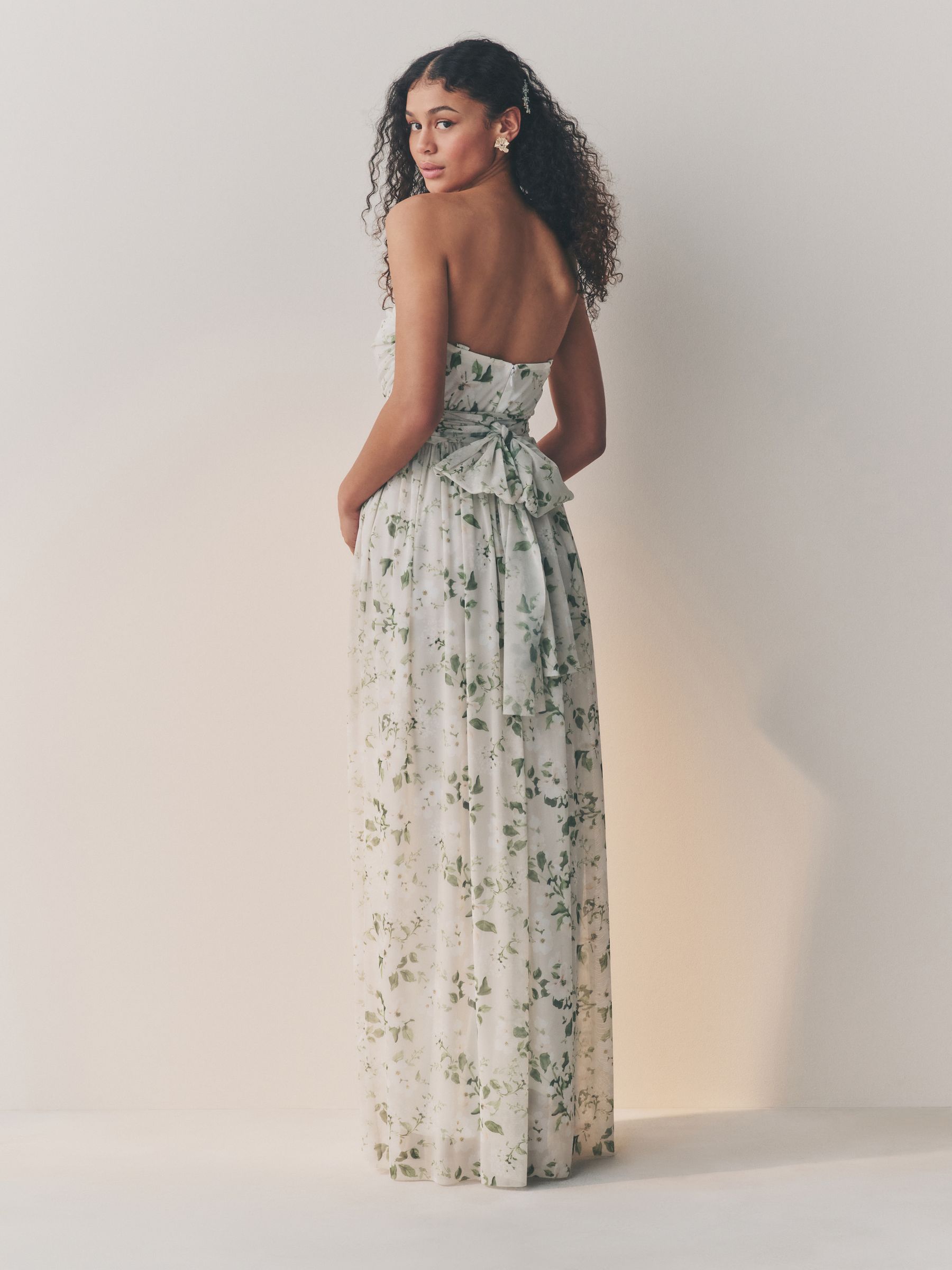 Buy Sage Green Floral Print Mesh Multiway Bridesmaid Wedding Maxi Dress ...