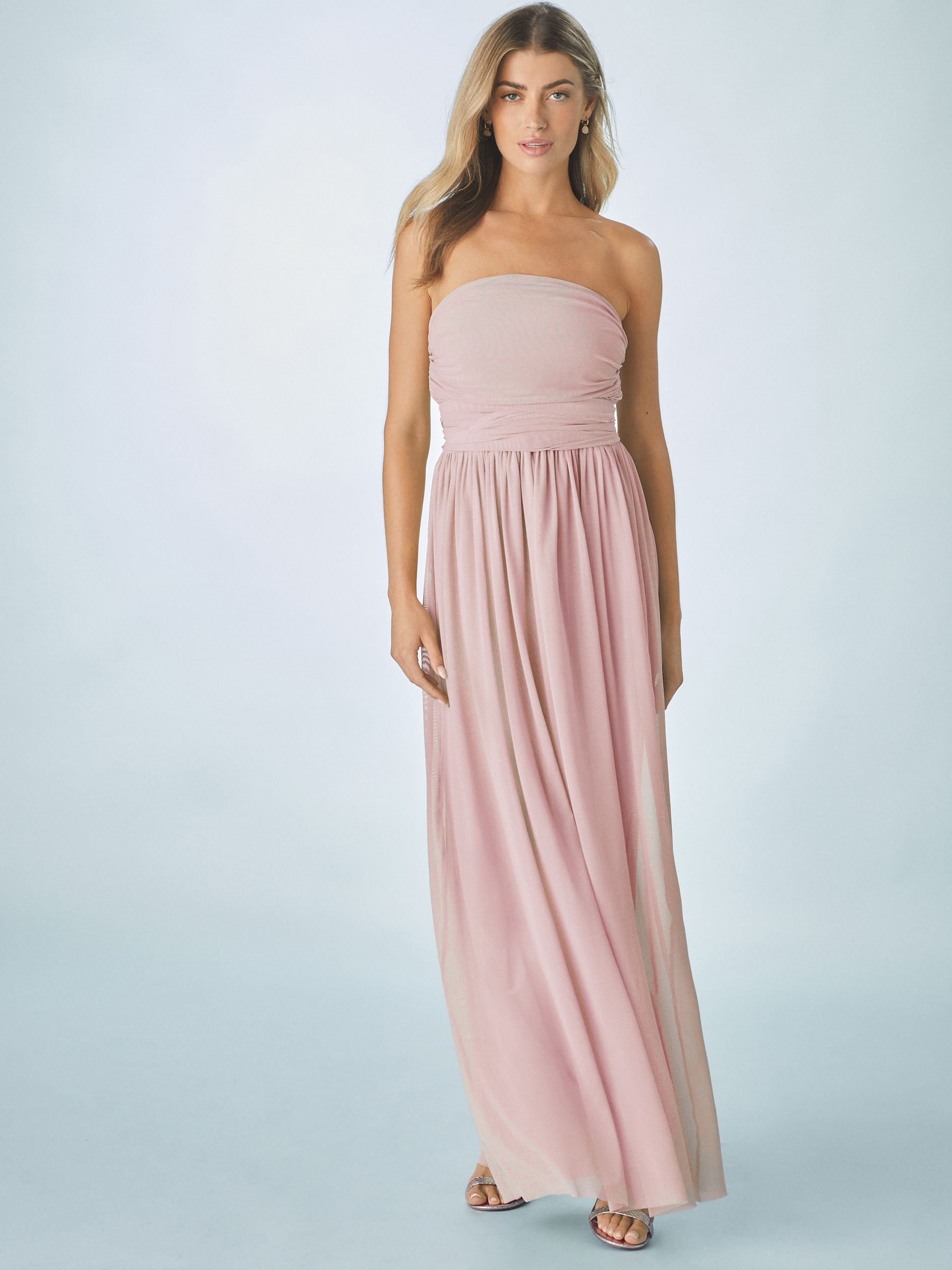 Buy Dusky Pink Mesh Multiway Wedding Guest Bridesmaid Maxi Dress from ...