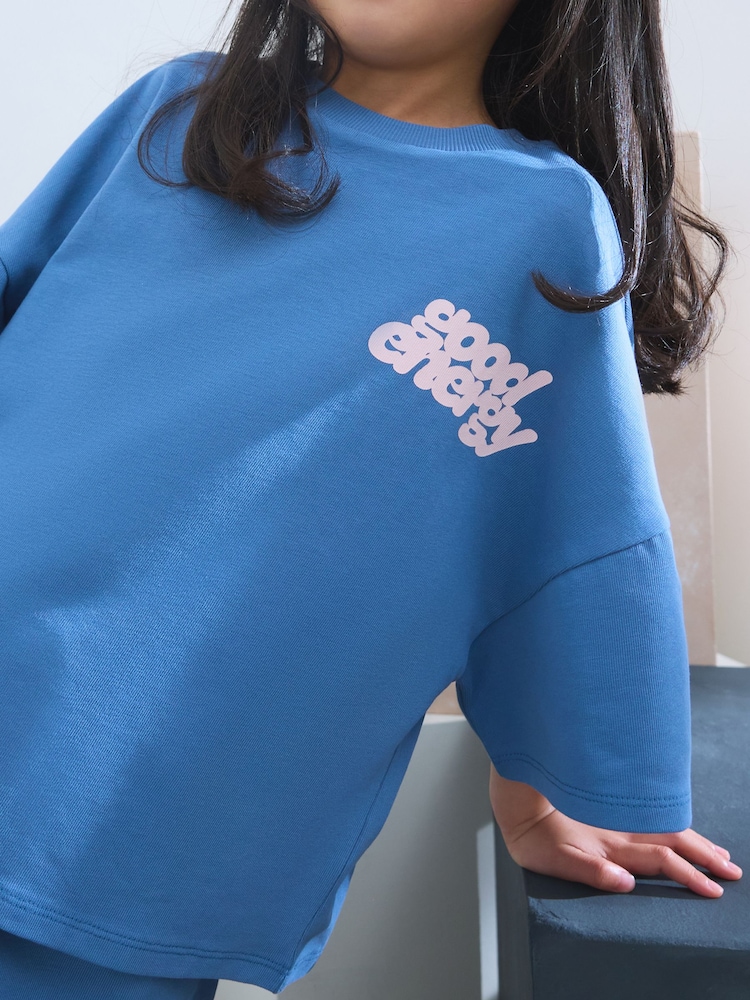 Buy Blue Slogan 100% Cotton T-Shirt And Short Set (3-16yrs) from Next USA