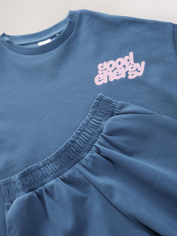 Buy Blue Slogan 100% Cotton T-Shirt And Short Set (3-16yrs) from Next USA