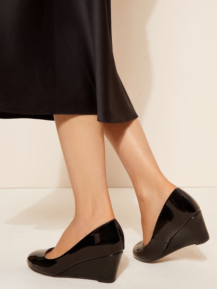 Buy Friends Like These Black Wide Fit Mid Wedge Round Toe Court Shoes ...