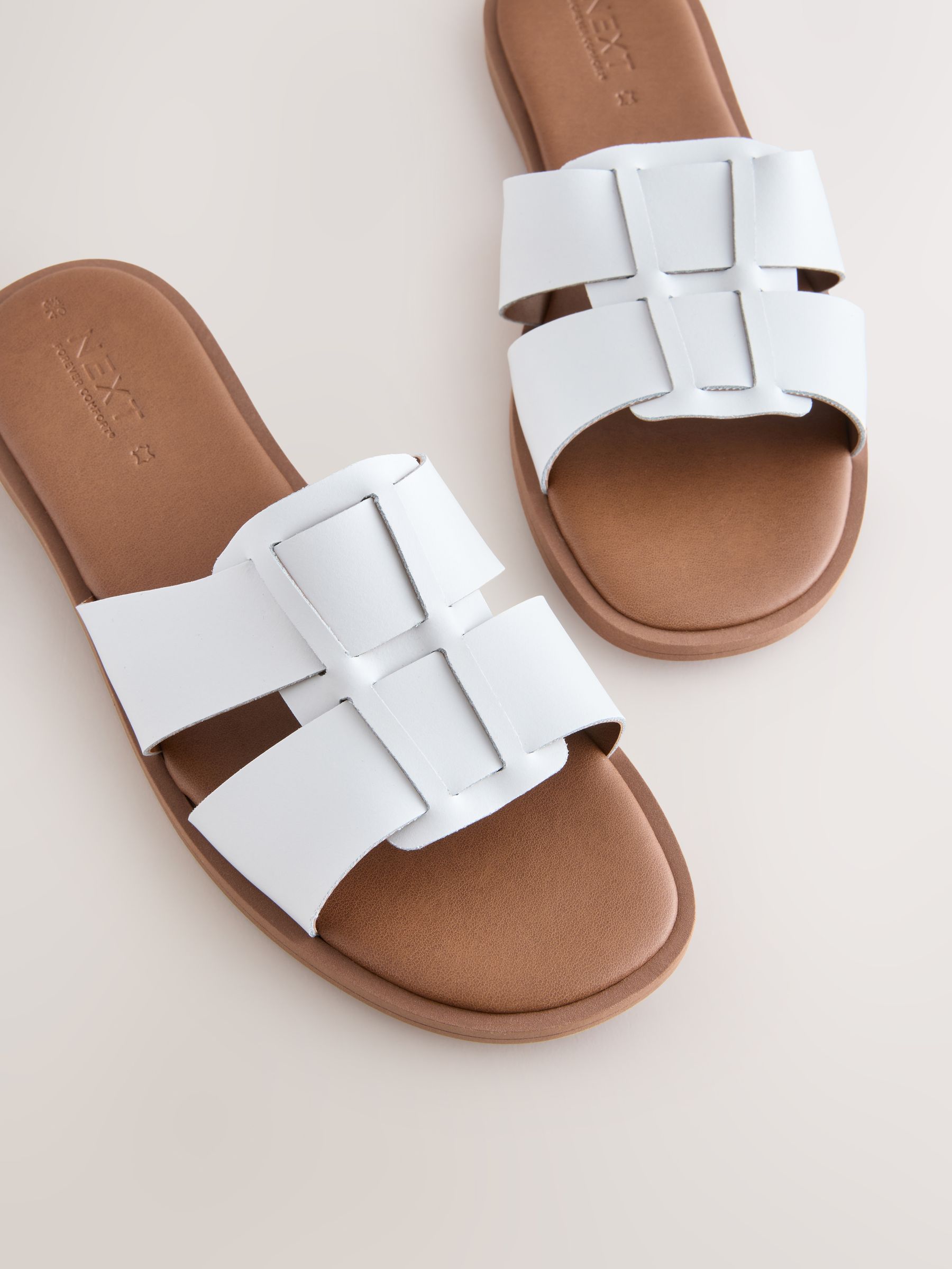 Buy White Leather Standard/Wide Fit Slot Mule Sandals from the Next UK ...